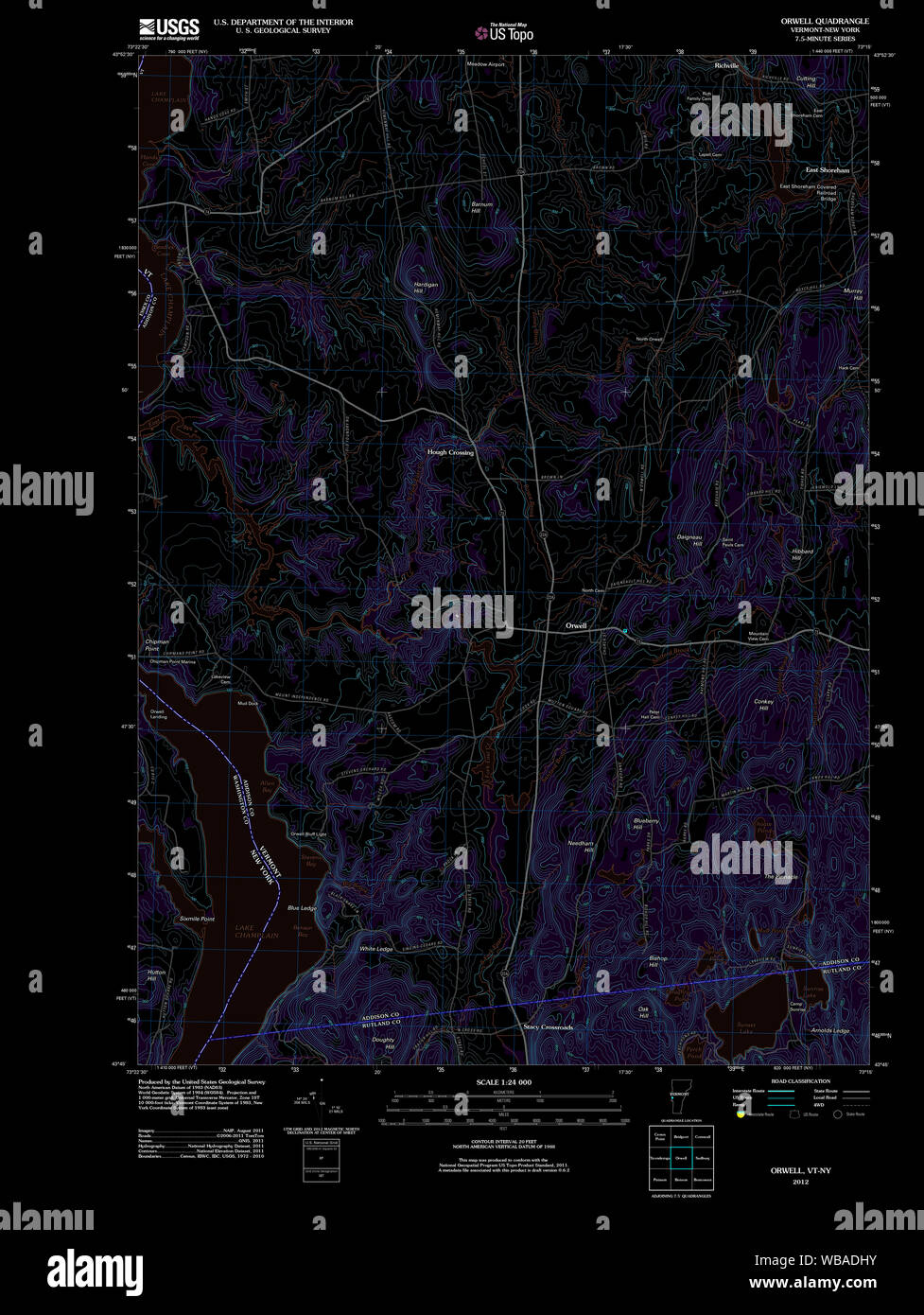 USGS Topo Map Vermont VT Orwell 20120615 TM Inverted Restoration Stock ...