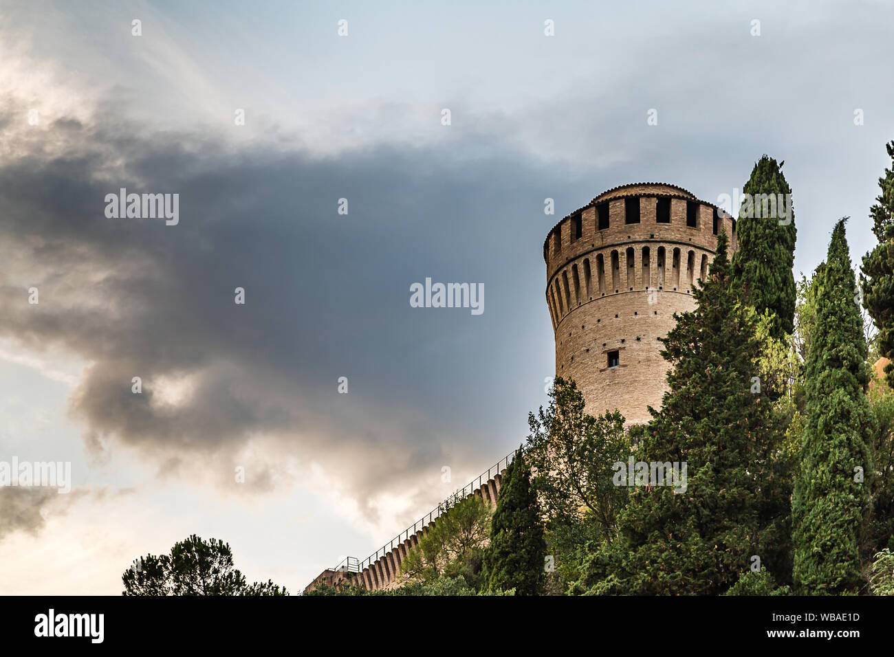 medieval tower in village in Italy Stock Photo - Alamy