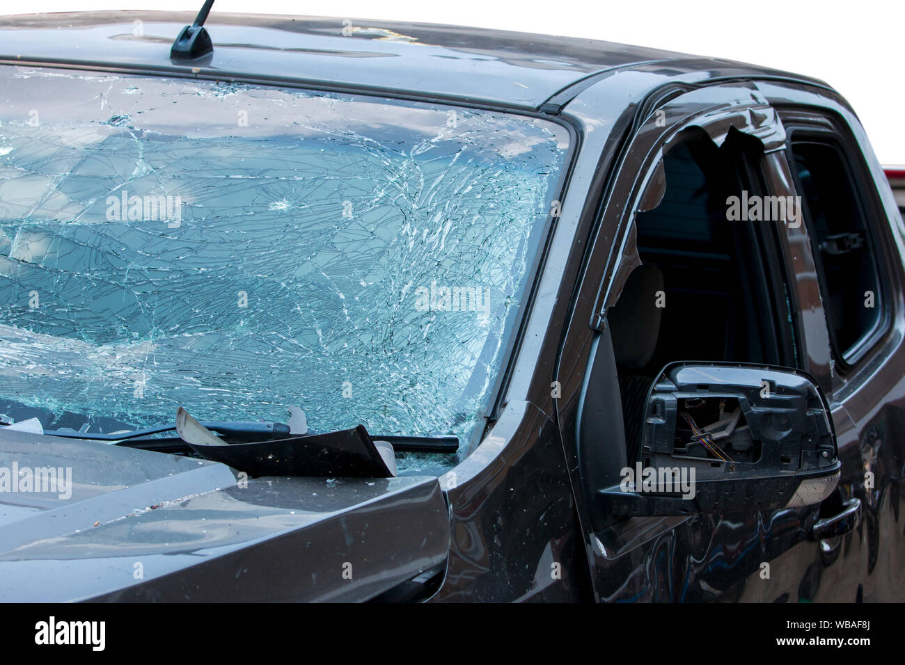 Car damage from accident on white background Stock Photo - Alamy