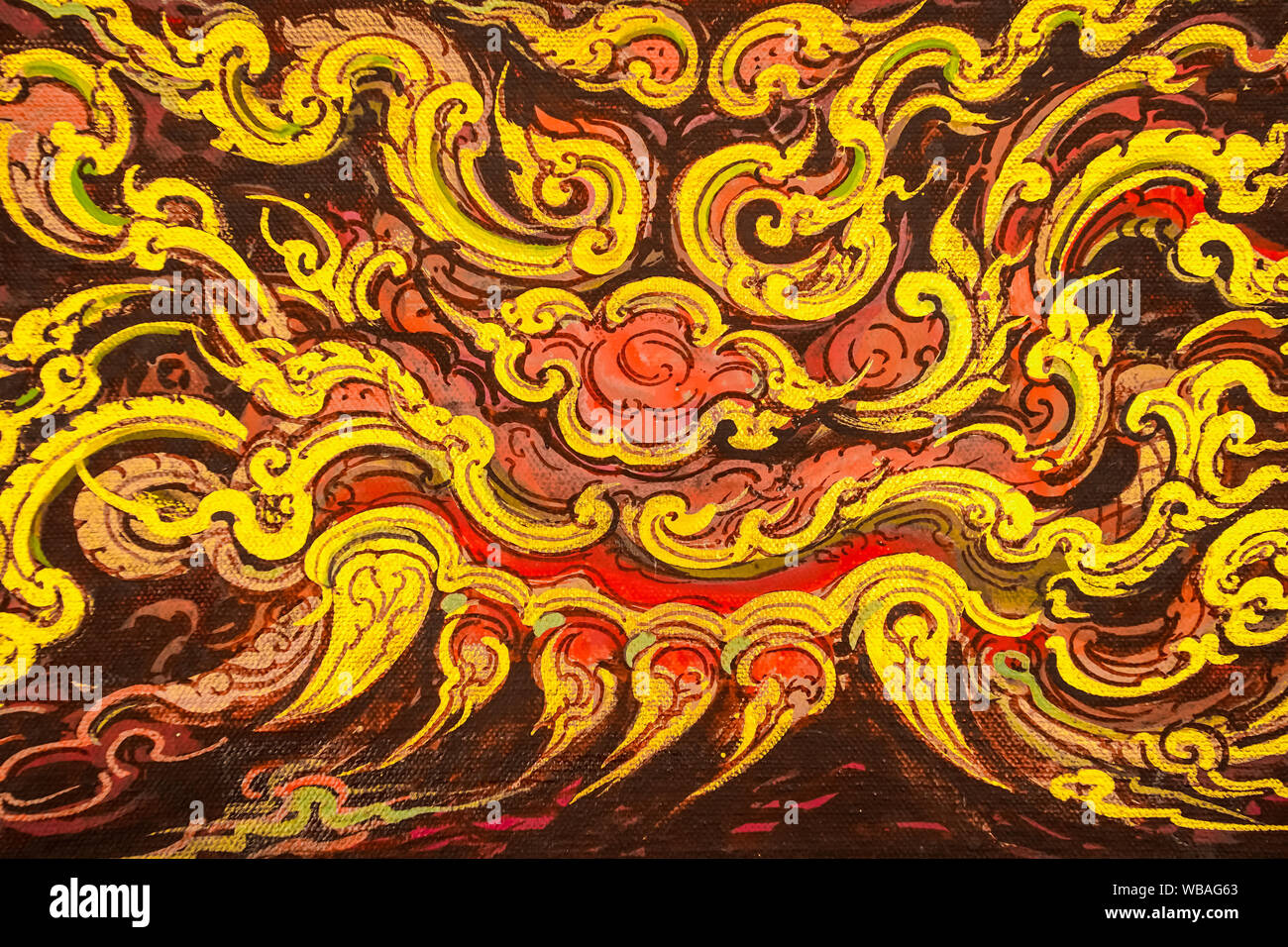 Colorful Thai mural painting in Wat Wat Pa Lelai Temple, Suphan Buri ...