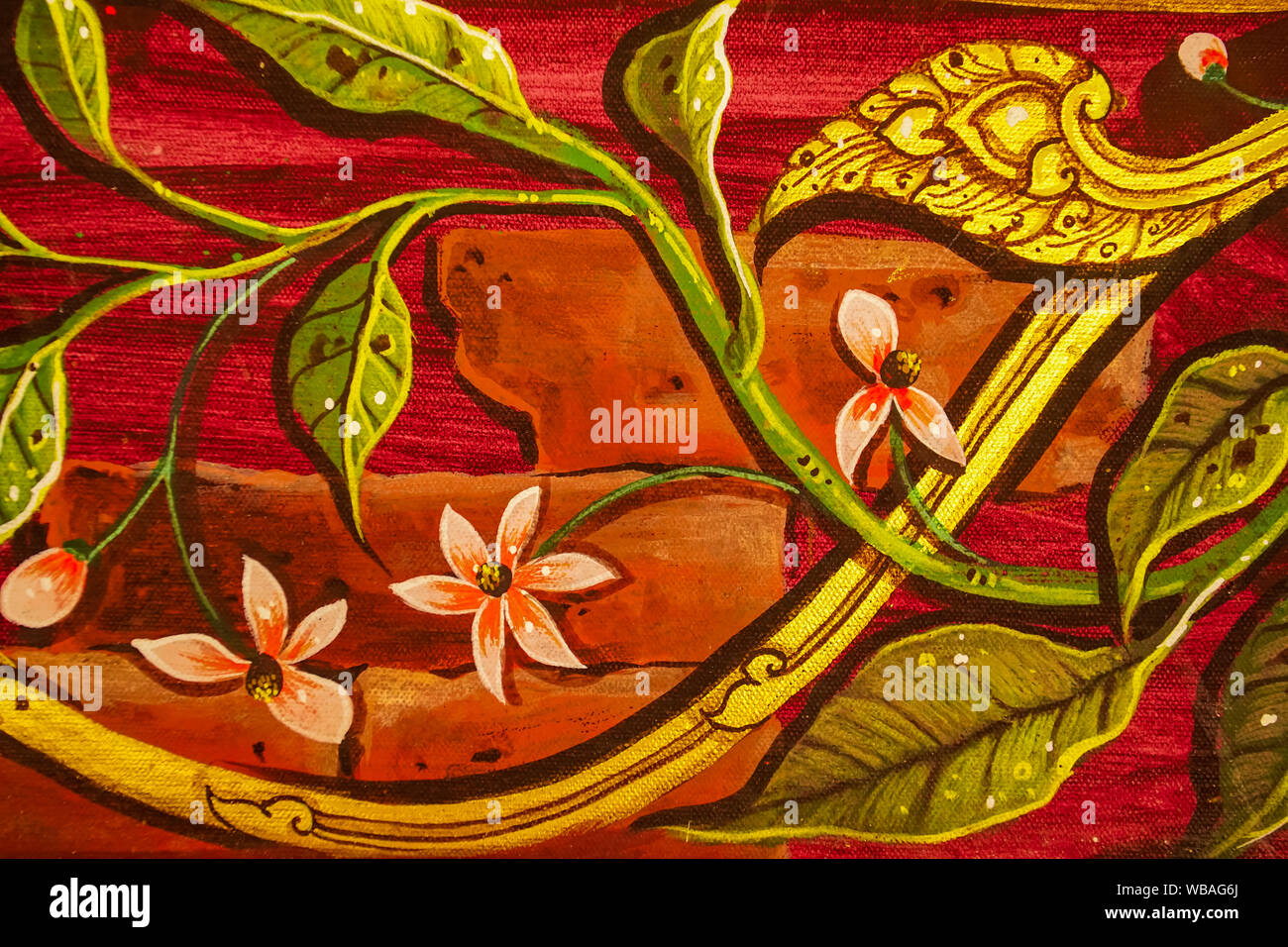 Colorful Thai mural painting in Wat Wat Pa Lelai Temple, Suphan Buri ...