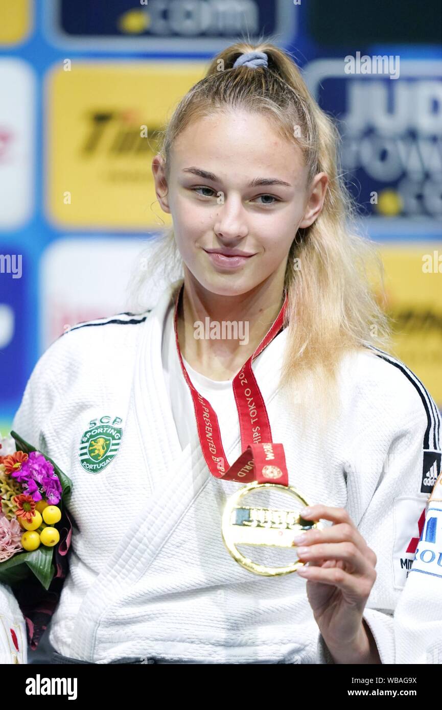 Daria Bilodid of Ukraine poses after winning the women's 48-kilogram ...