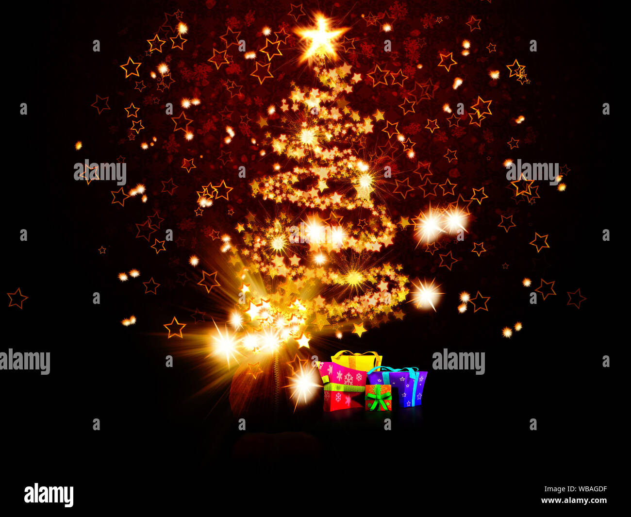 Illustration of magic glowing Christmas tree made of stars background ...