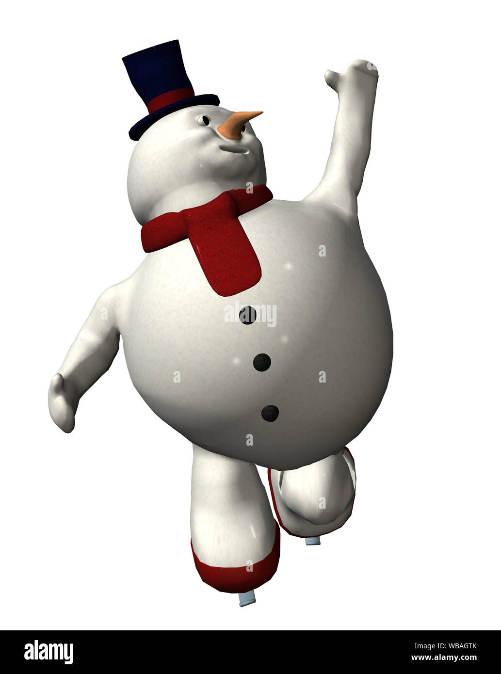 Digitally rendered illustration of a skating snowman on white ...