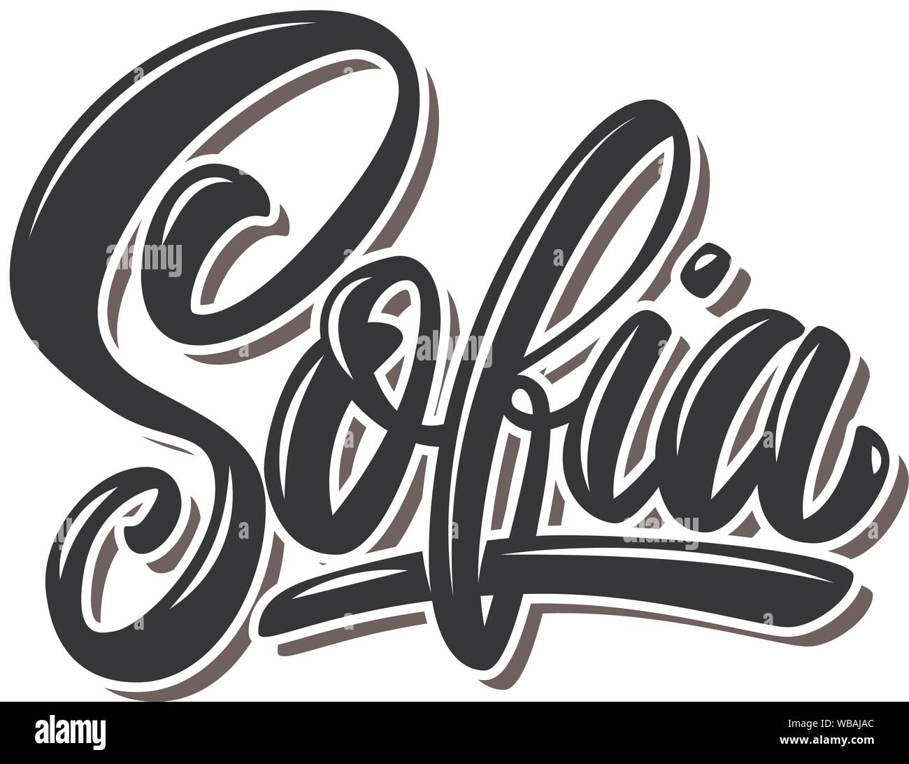 Sofia (capital of Bulgaria). Lettering phrase on white background ...