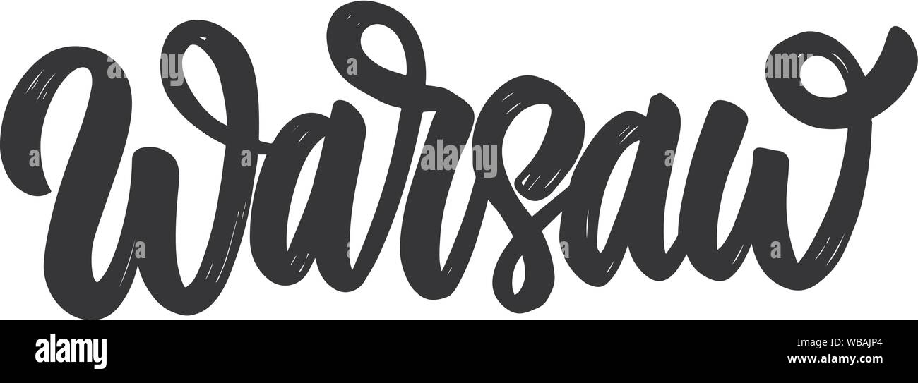 Warsaw (capital of Poland). Lettering phrase on white background ...