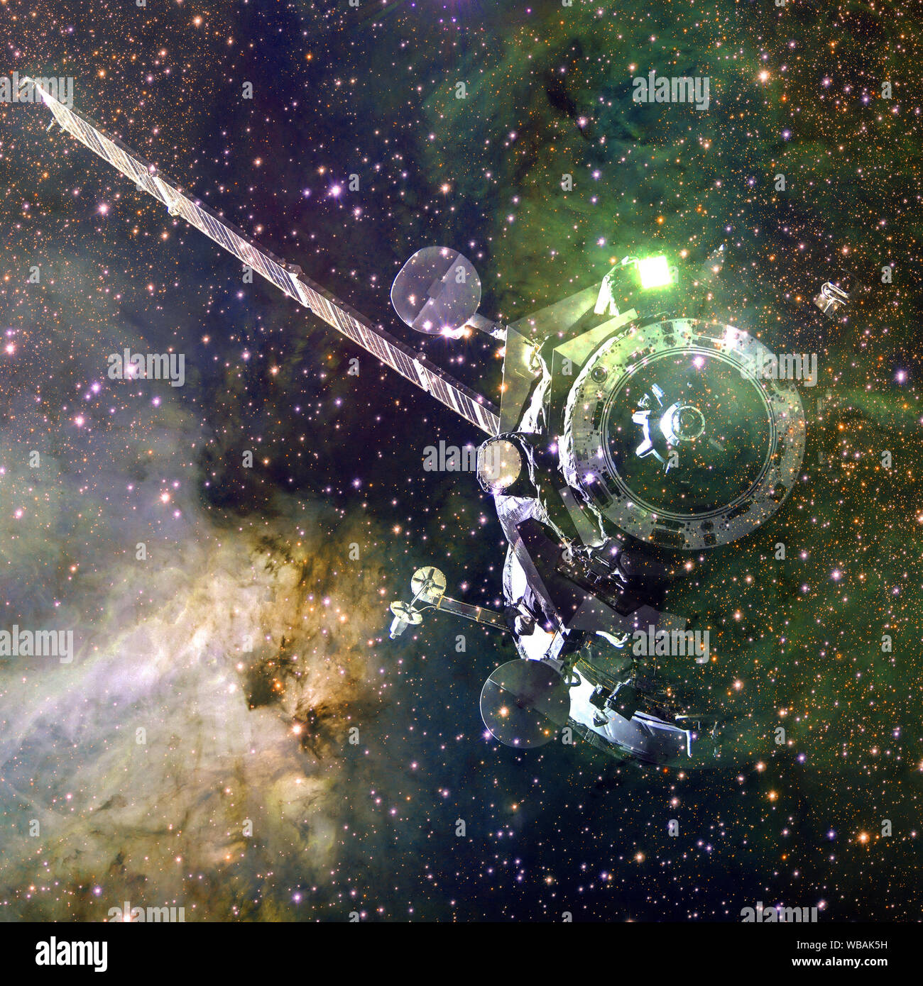 Space shuttle. Infinite space background with nebulas and stars ...