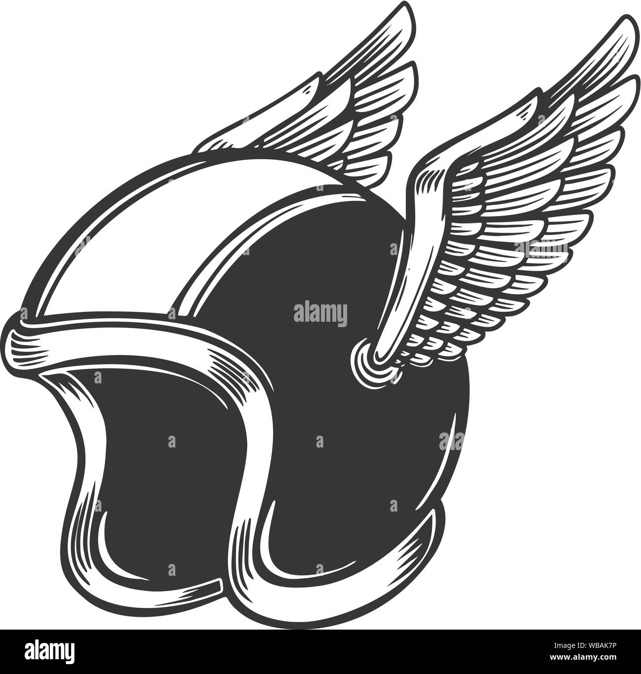 Winged racer helmet on light background. Design element for poster, t ...