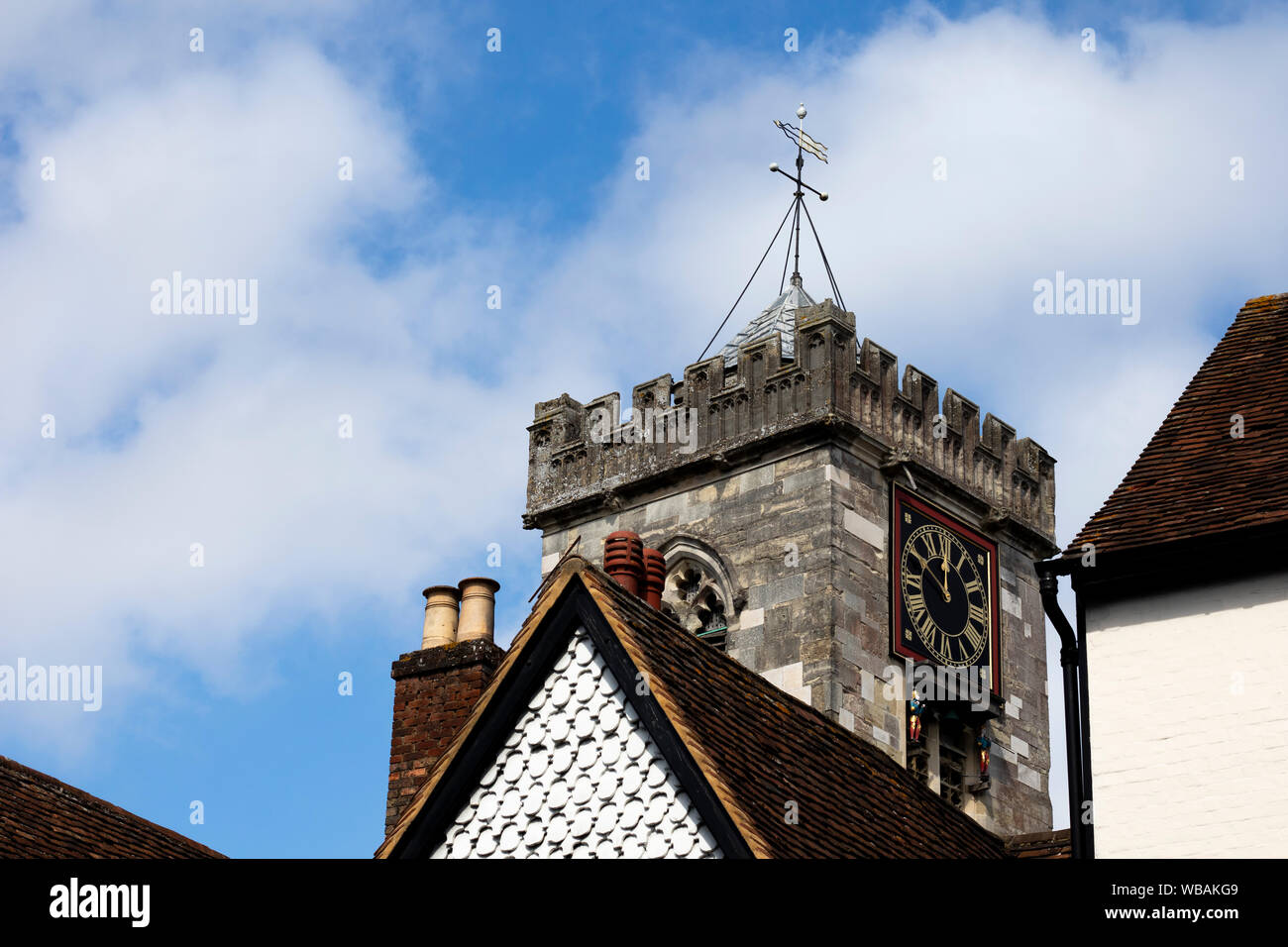 Stone built Norman tower circa 1220 AD with medieval rooftops in ...
