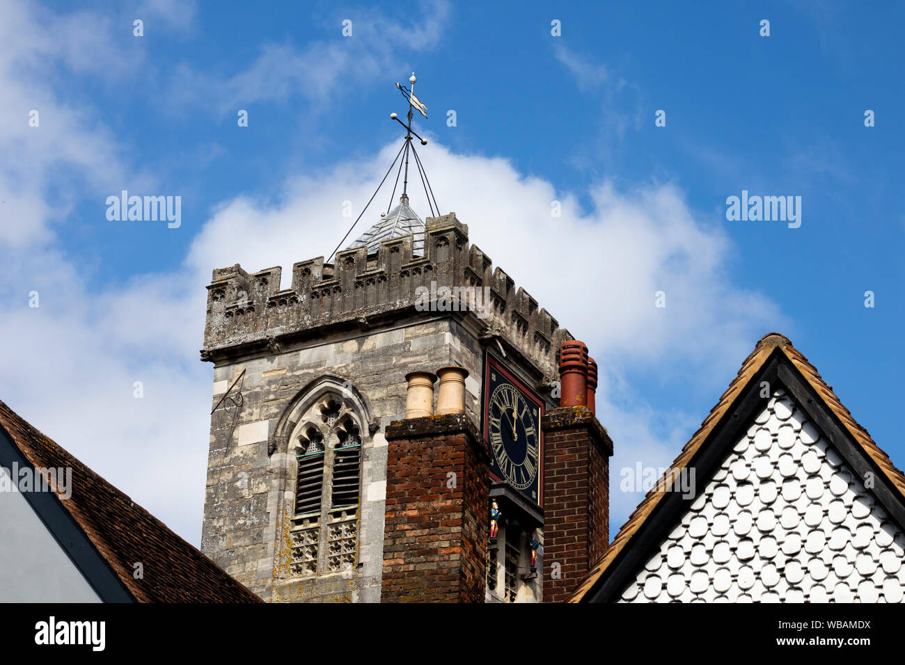 Stone built Norman tower circa 1220 AD with medieval rooftops in ...