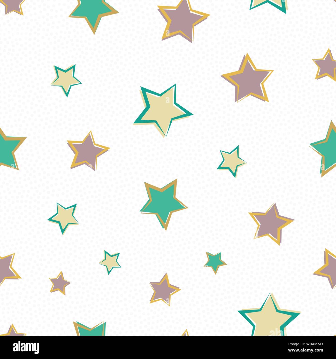 Gold, silver, teal and dusky pink line art stars with offset color ...