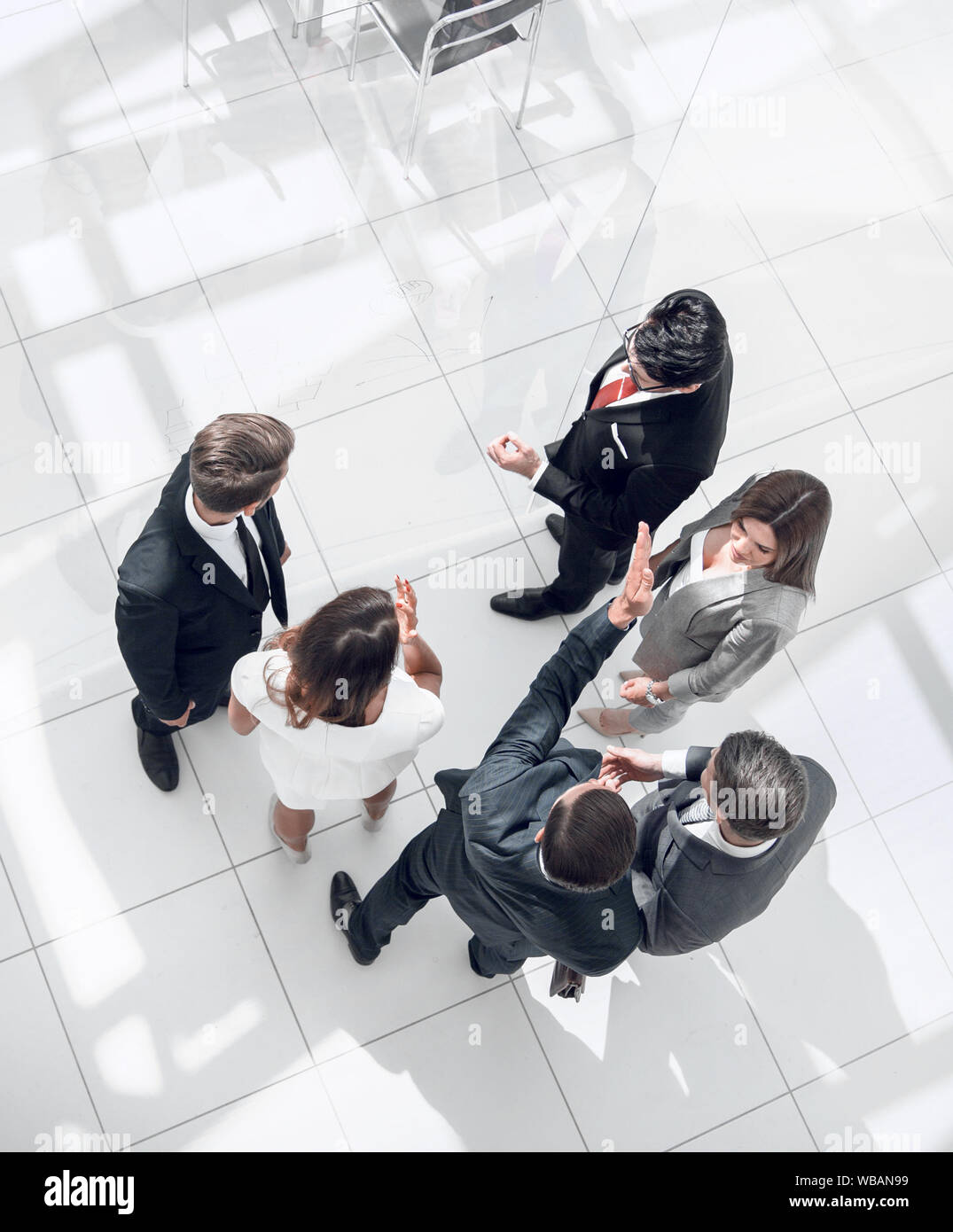 top view. employees discussing work issues Stock Photo - Alamy