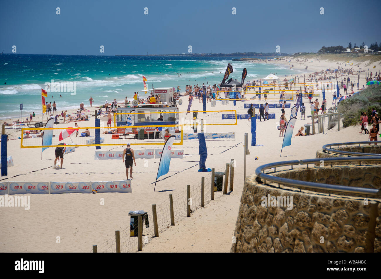 City Beach on a fine day, with patrolled area marked by flags. Perth ...