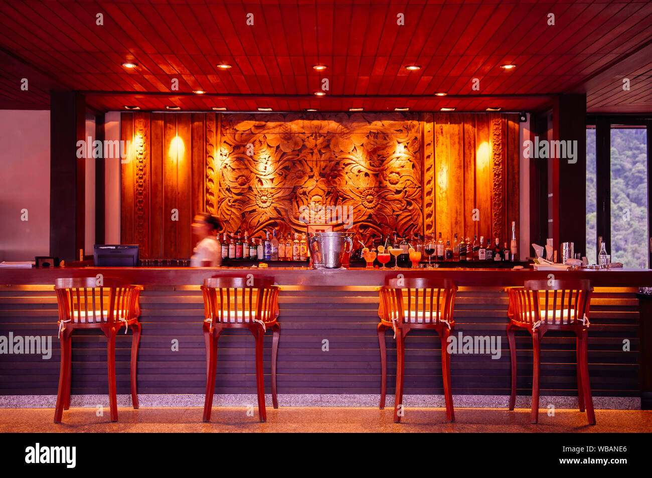 MAY 17, 2014 Krabi, THAILAND - Vibrant stylish night club bar with well ...