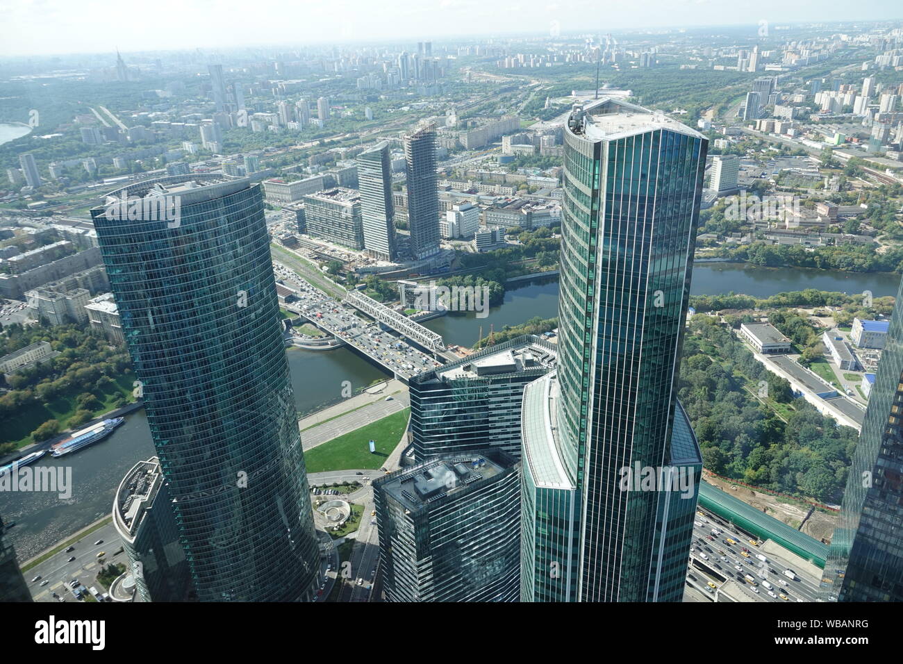 23 August 2019, Russia, Moskau: View over Moscow City from the panorama ...