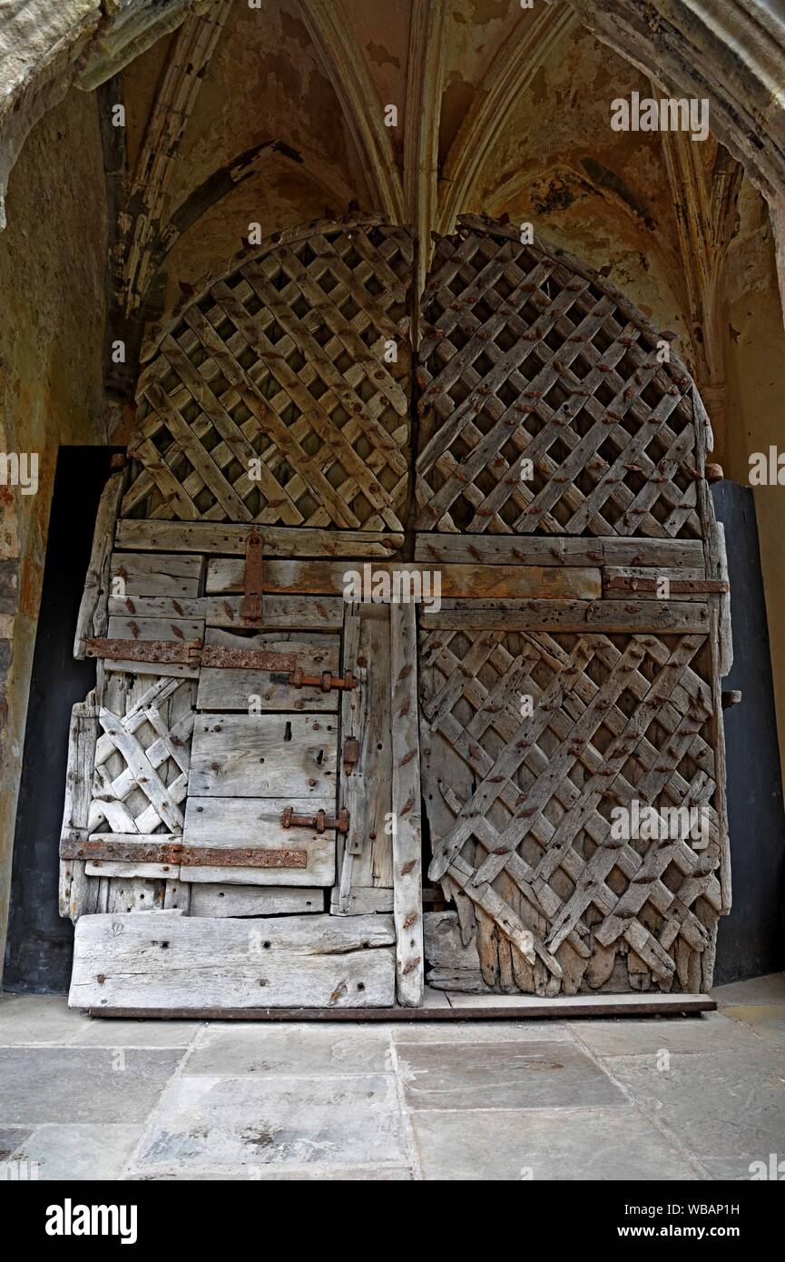 View of the original front doors of Chepstow Castle, Wales. Estimated ...