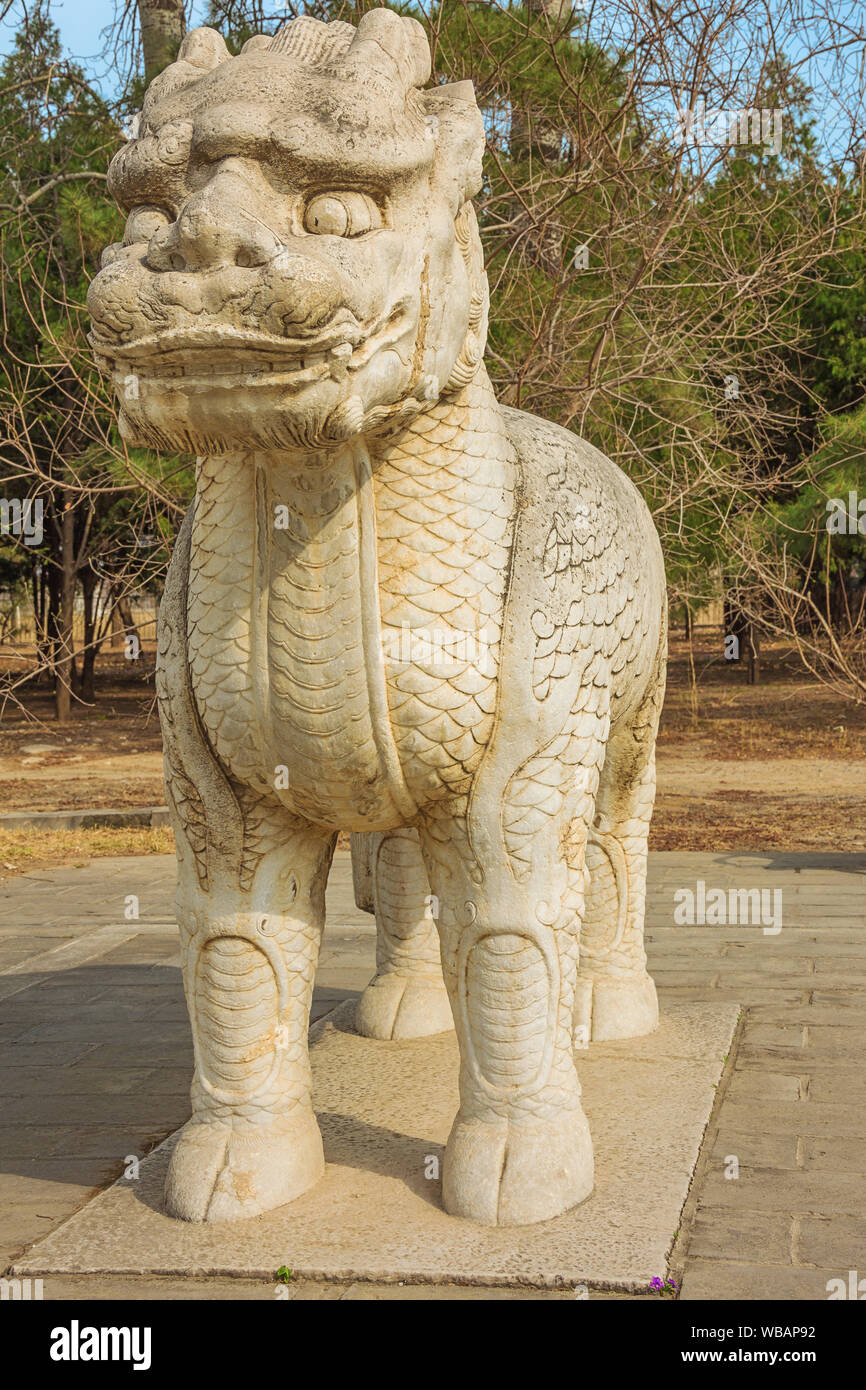 Statue of a standing Xiezhi on the Sacred Road to the Ming Graves Stock ...