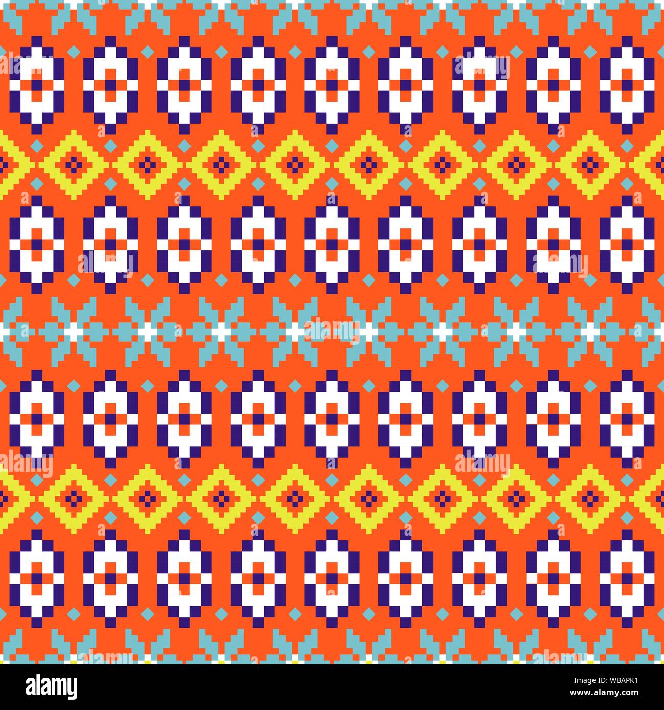 Folk geometric seamless pattern colorful pixelated shapes texture Stock ...