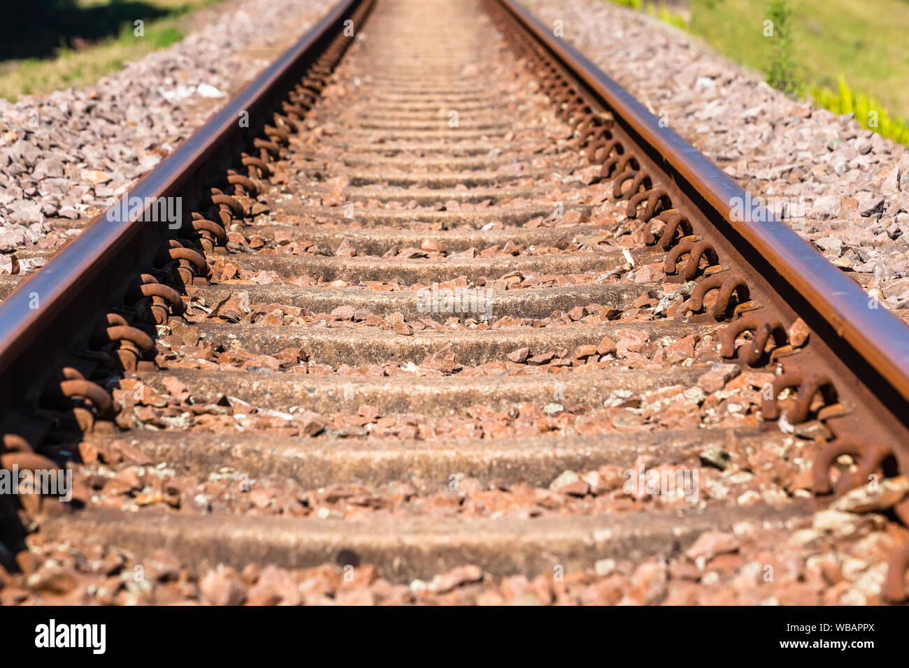 Train Railway line closeup photo detail steel tracks sleepers stones ...