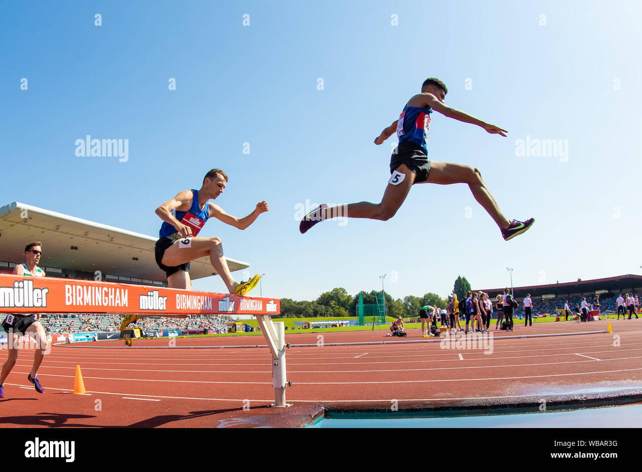 Men's steeplechase water jump at the Muller British Athletics ...