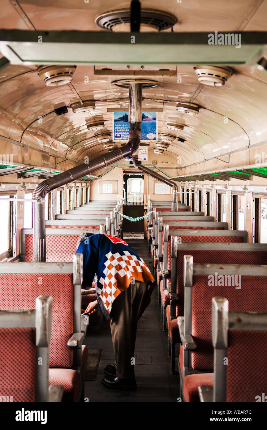 JAN 21, 2014 Aomori, Japan : Interior of potbelly stove vintage train ...