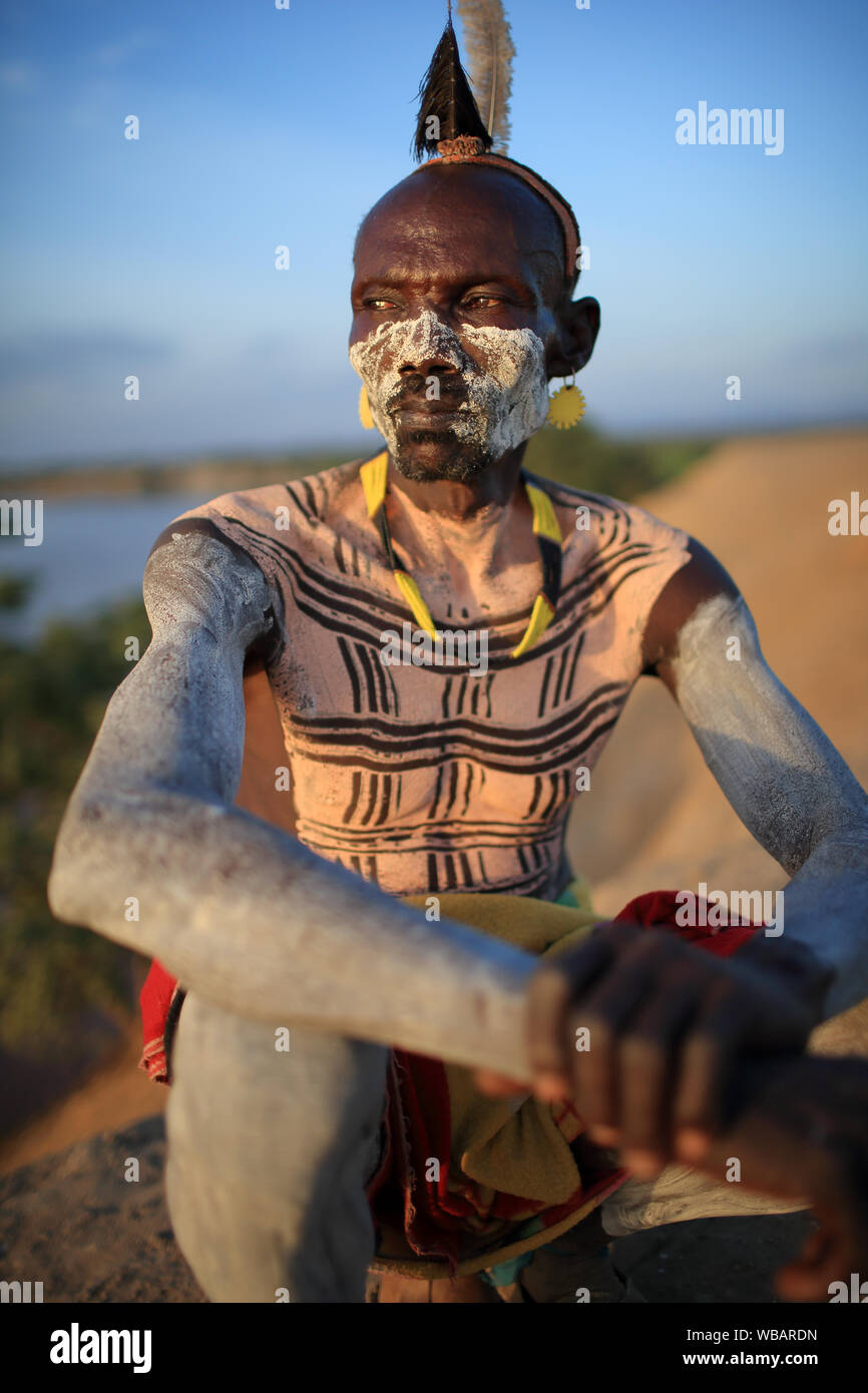 Warrior of the Karo tribe in the village Dus, Lower Omo Valley ...