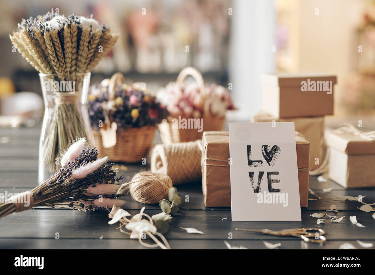Beautiful composition with romantic card Stock Photo - Alamy