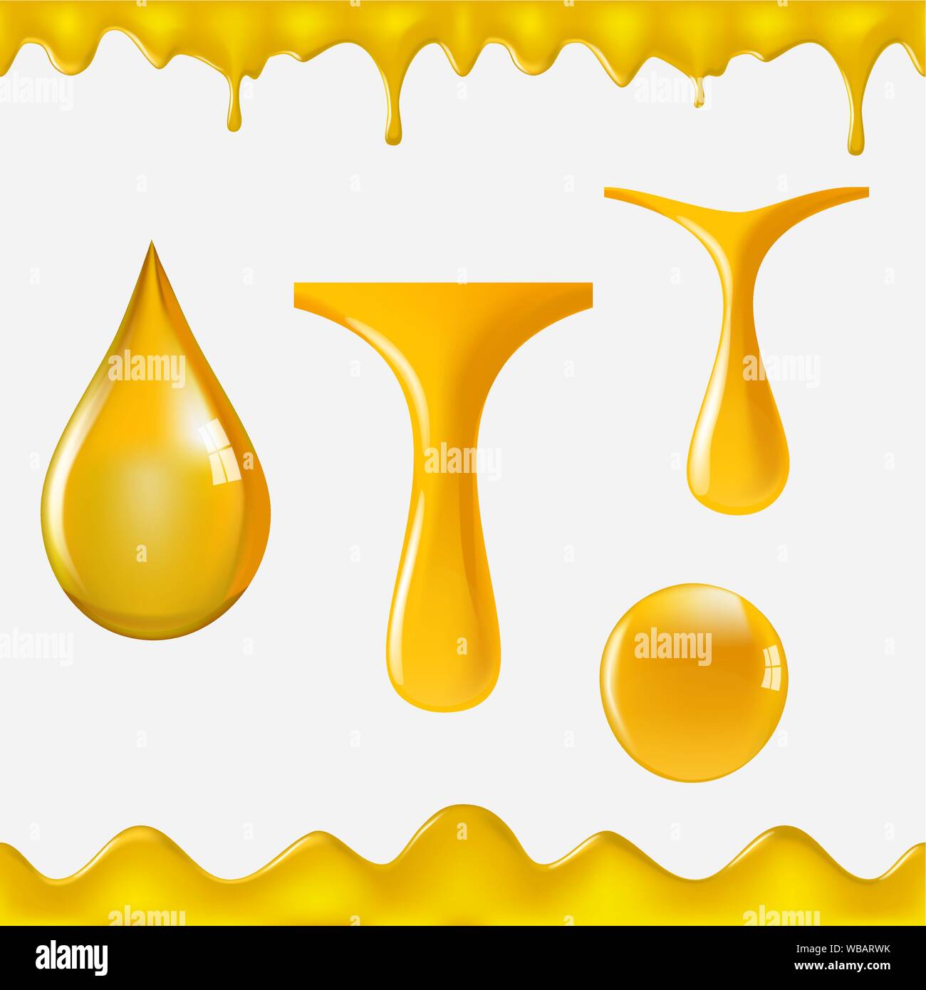 Dripping honey. Golden yellow realistic syrup or juice dripping liquid ...