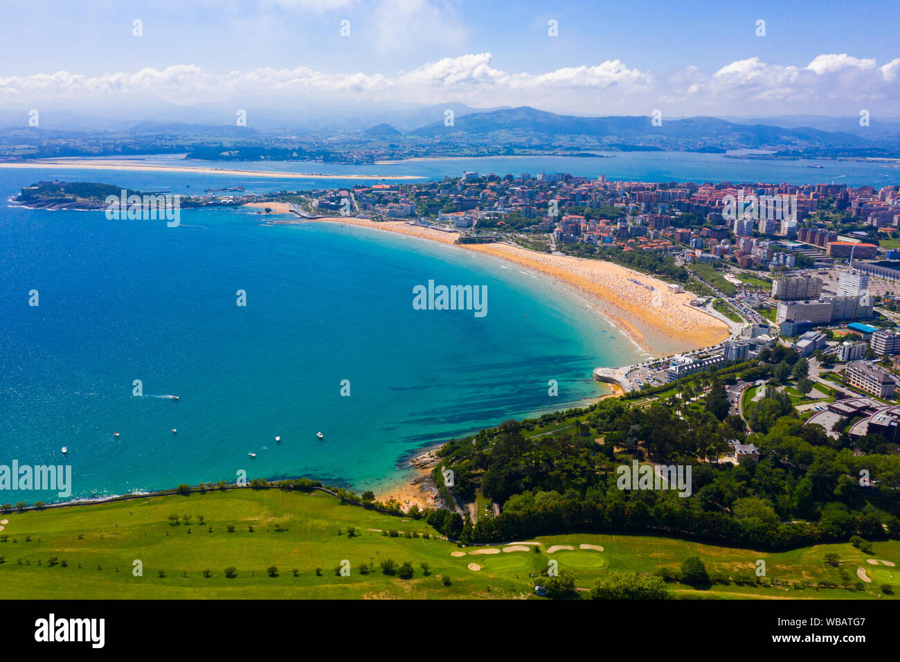 Aerial view of coast at Santander cityscape with a modern apartment ...