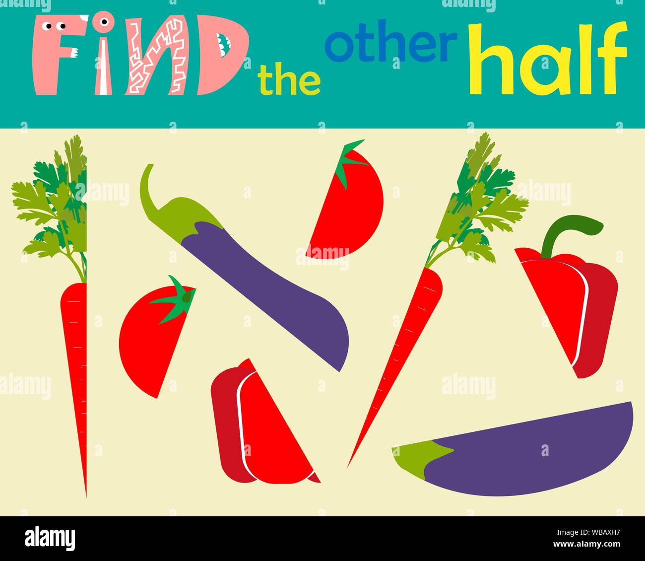 A game for kids to develop logic. Pick up the second half. Vector ...