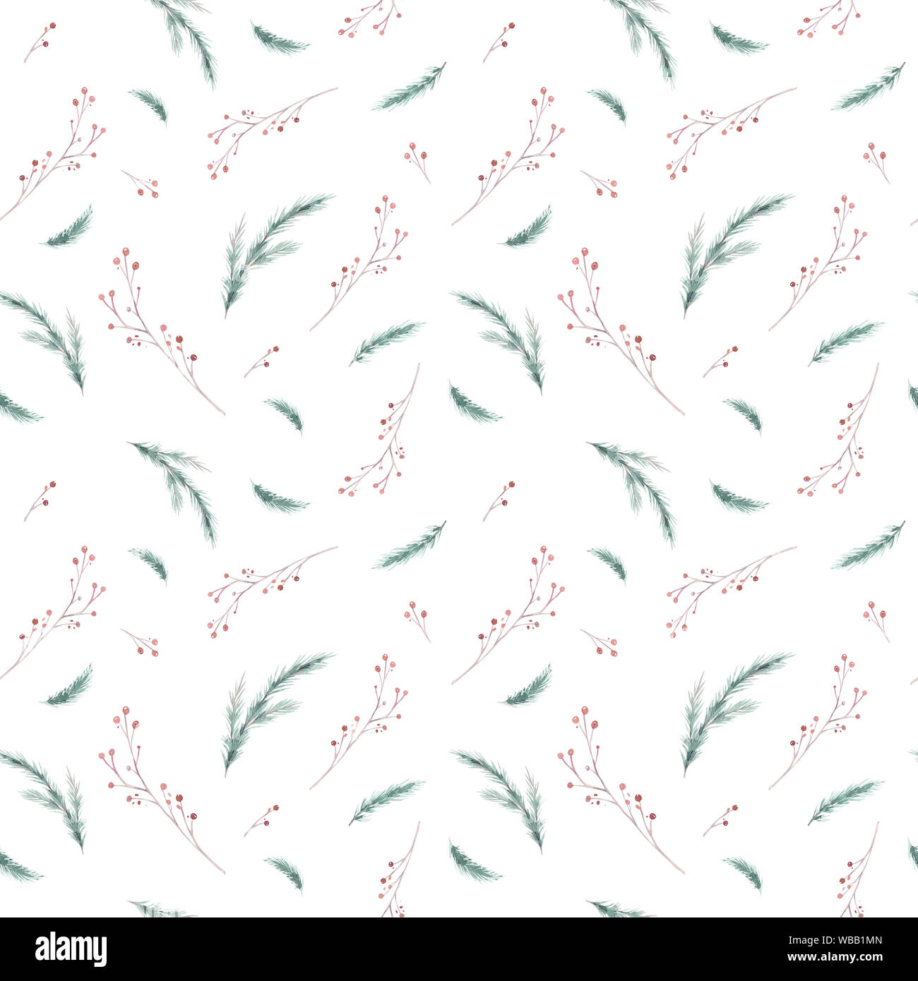Hand-drawn winter pattern with Merry Christmas branches and berry ...