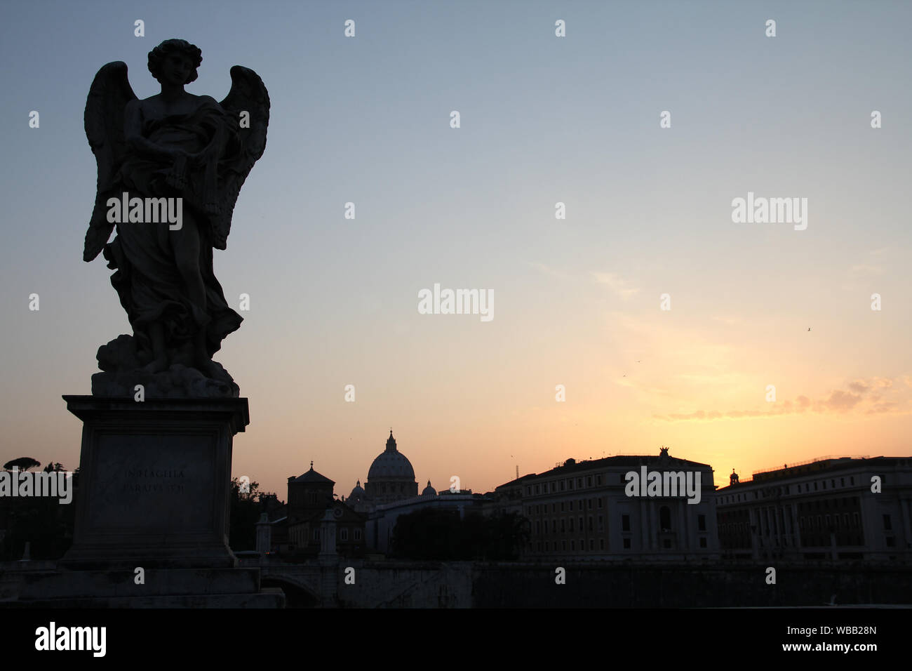 Rome, Italy. View of famous Sant' Angelo Bridge. River Tevere. Sunset ...