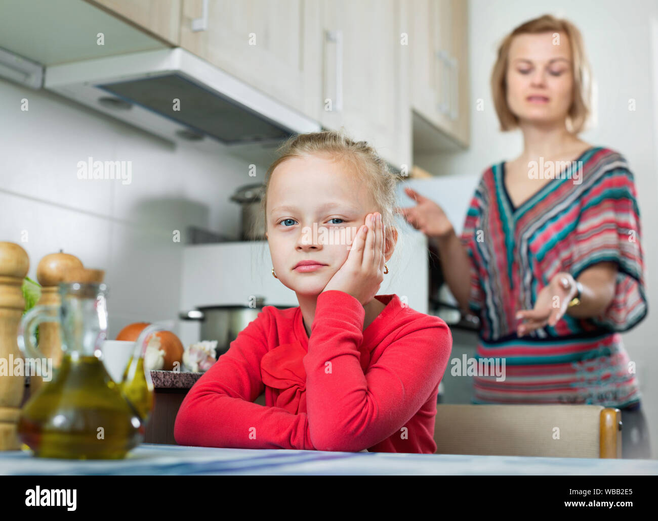 Crisis of motherhood: ordinary young angry woman preaching little ...