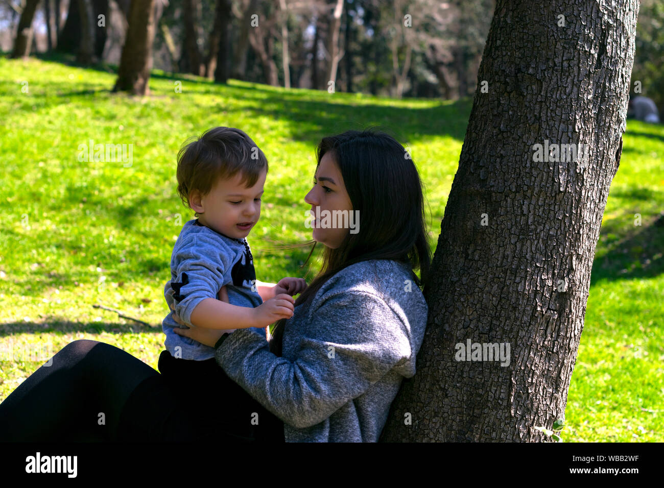 Mother and child photo in spring Stock Photo - Alamy