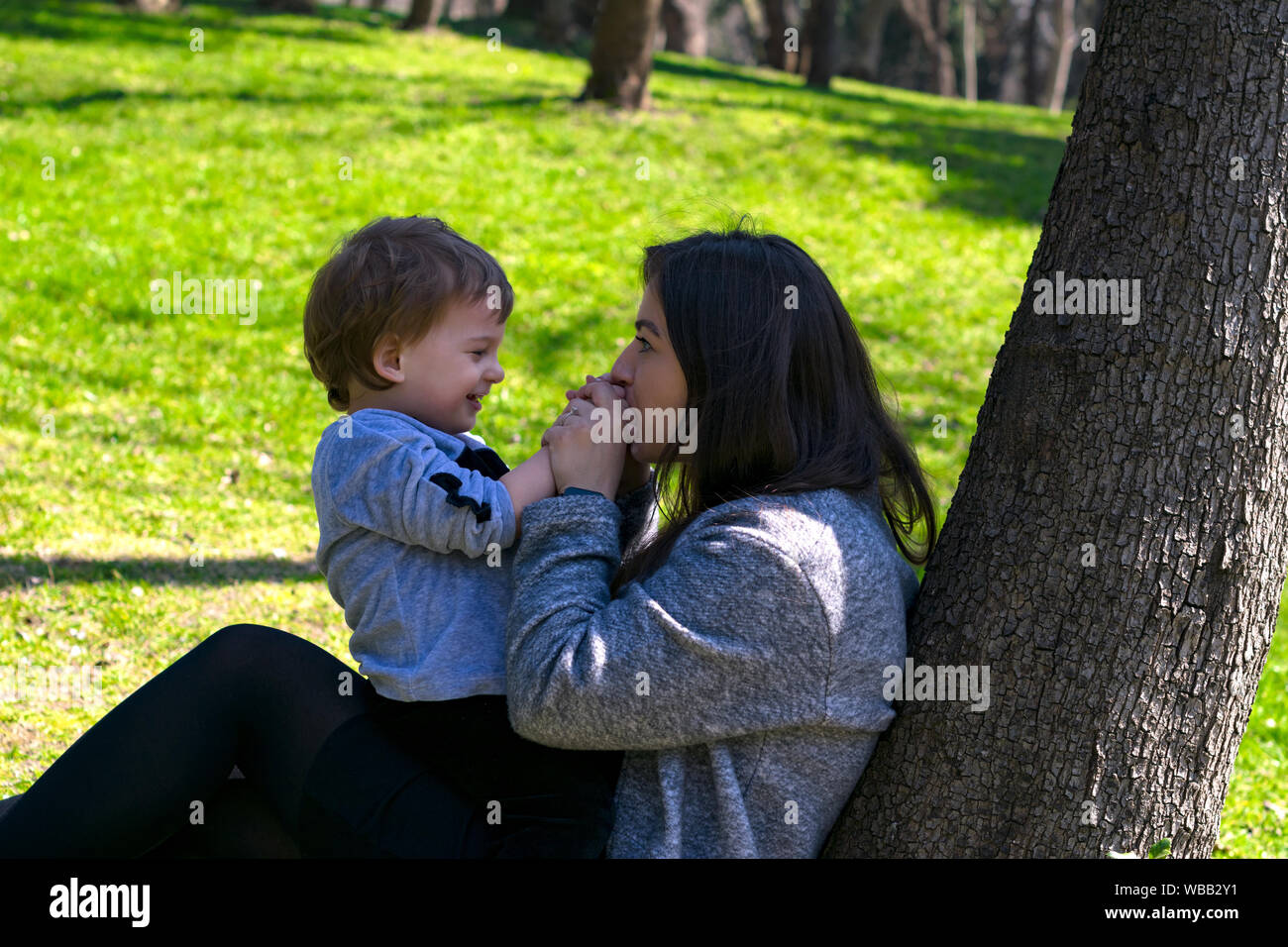 Mother and child photo in spring Stock Photo - Alamy