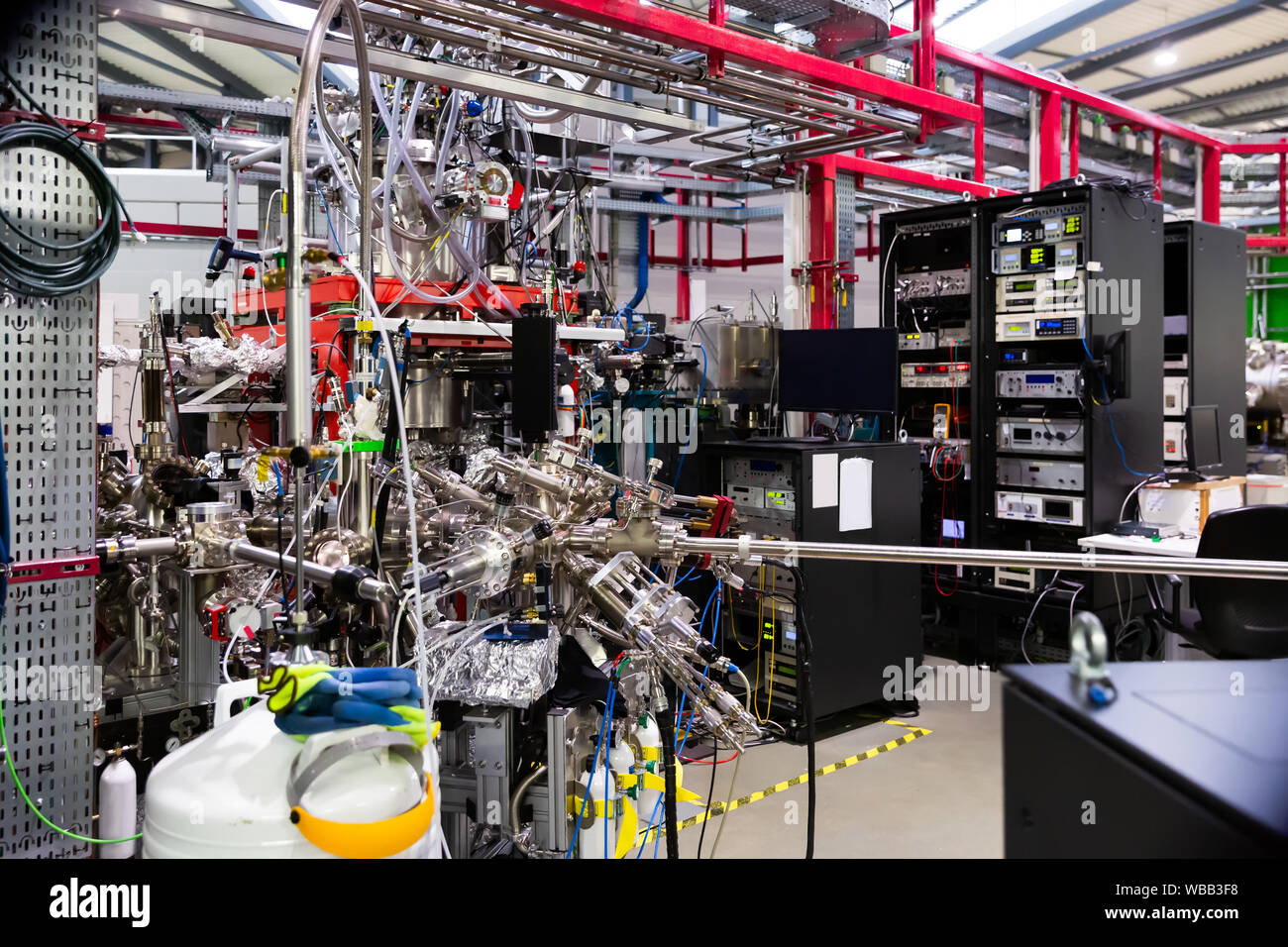View of experimental stations and modules in interior of modern ...