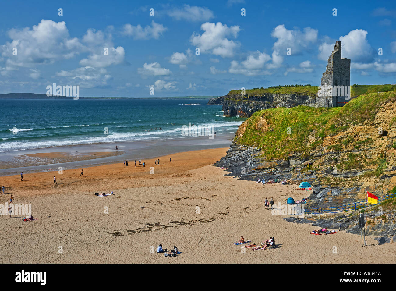 Ballybunion, County Kerry, Eire and the sandy beach is overlooked by ...