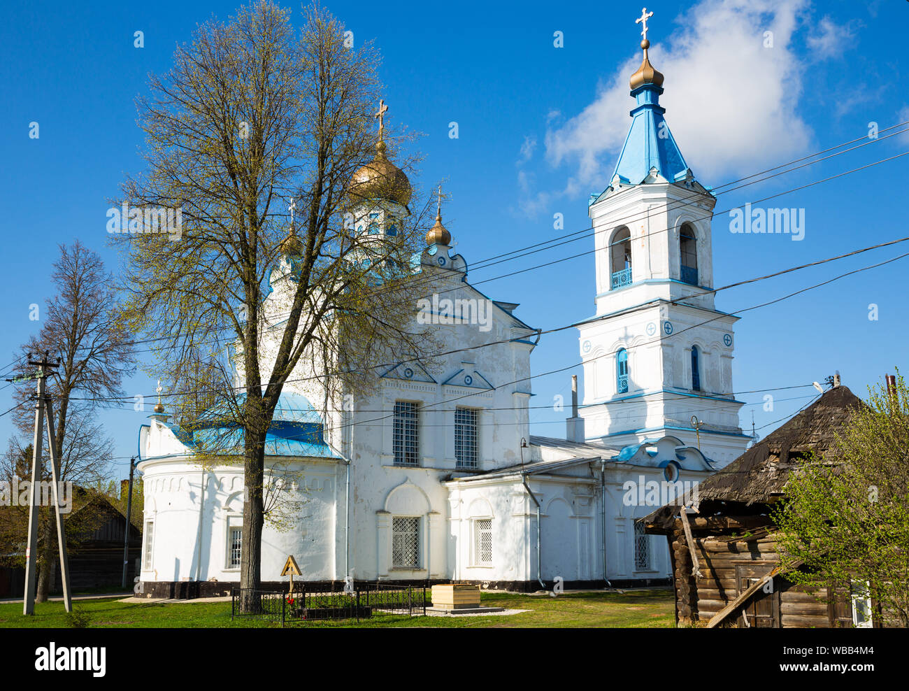 Picturesque countryside of Russian town of Belyov with Orthodox Church ...