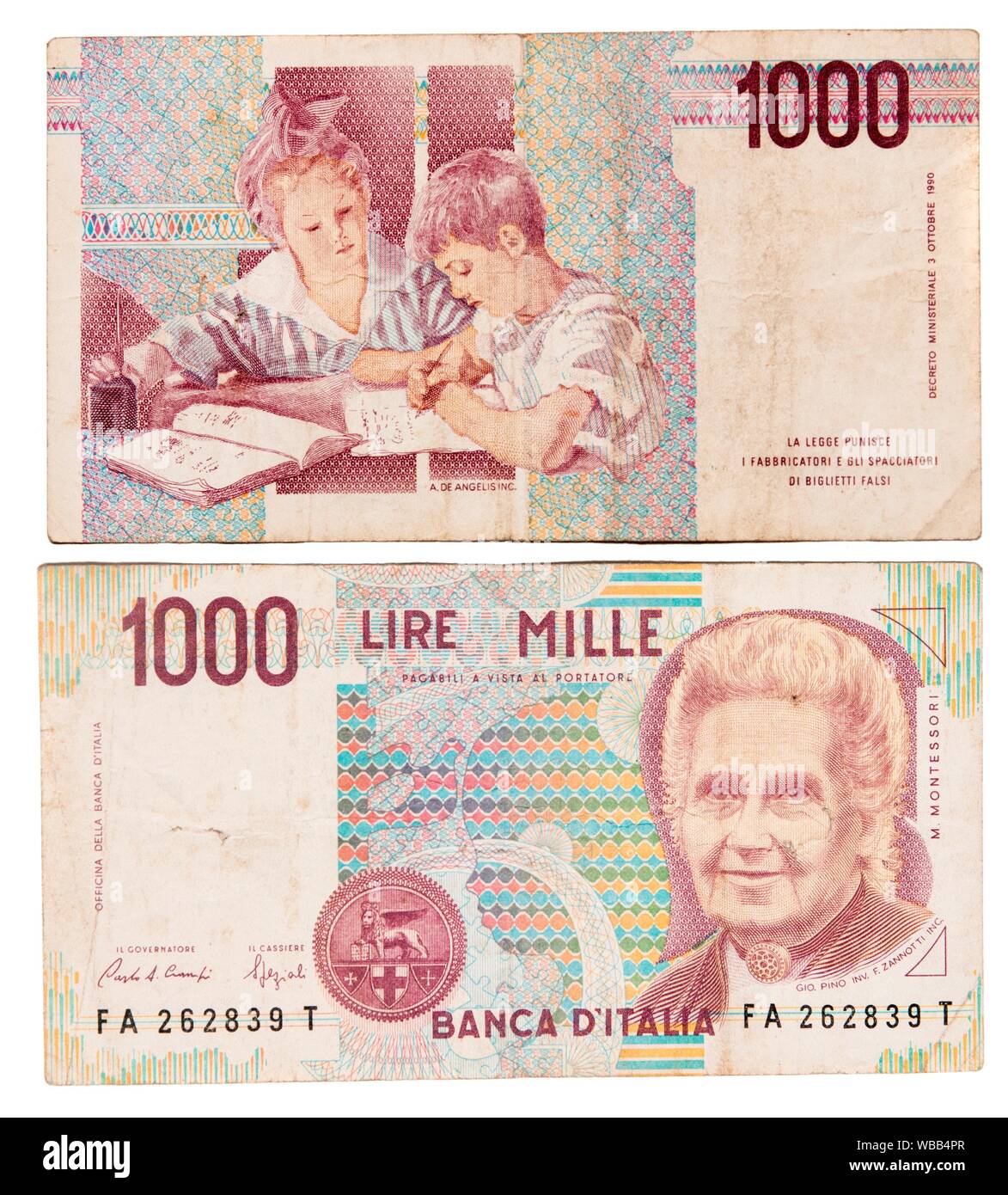 Old italian banknote Cut Out Stock Images & Pictures - Alamy