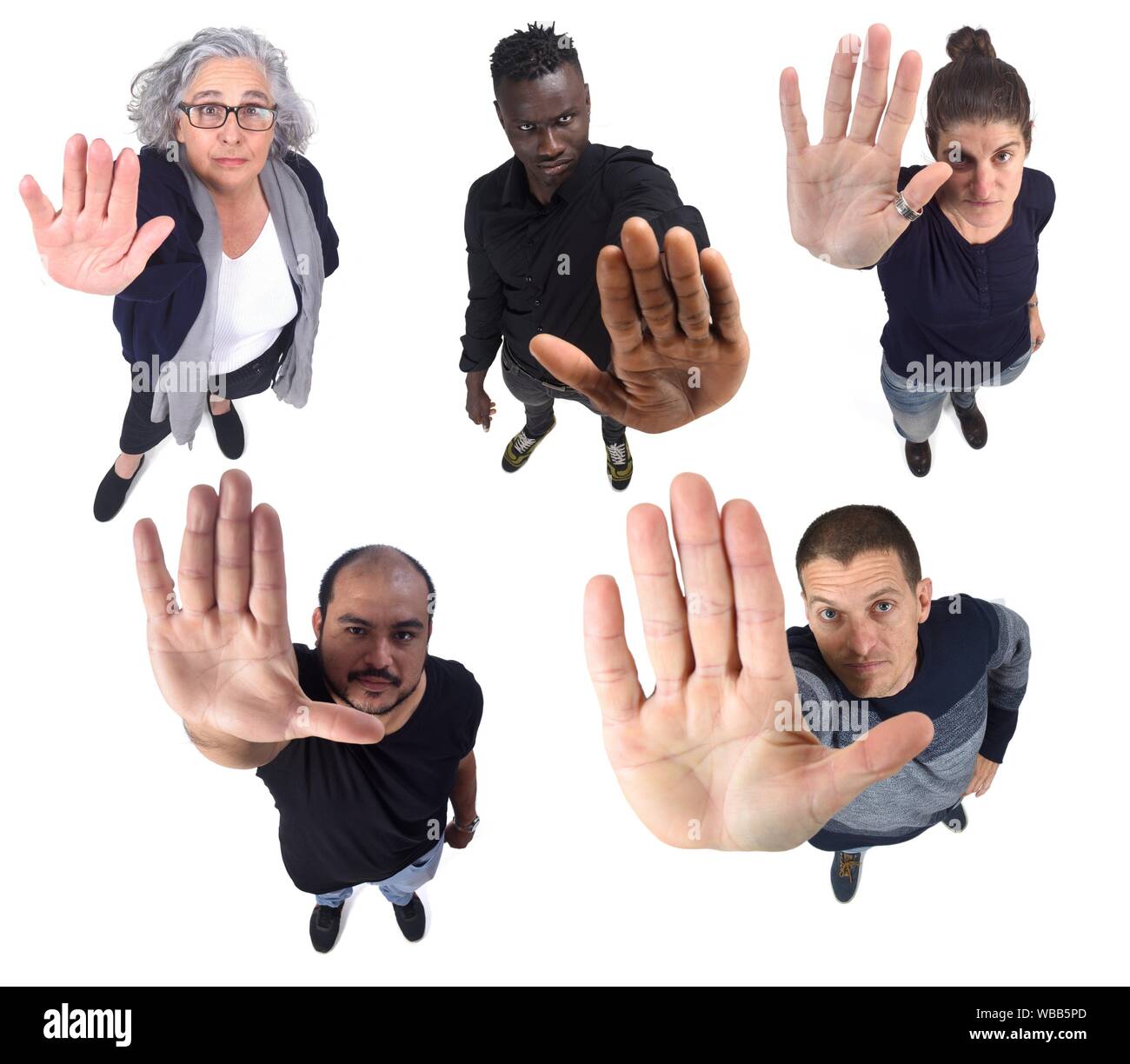 group of people with stop sign white background Stock Photo - Alamy