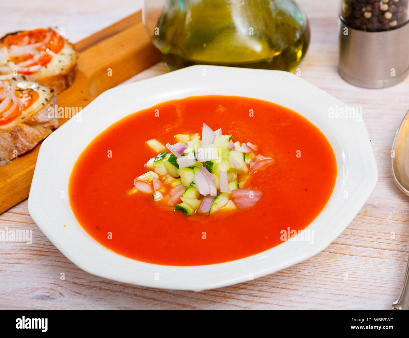 Traditional Spanish refreshing pureed soup Gazpacho from tomatoes ...