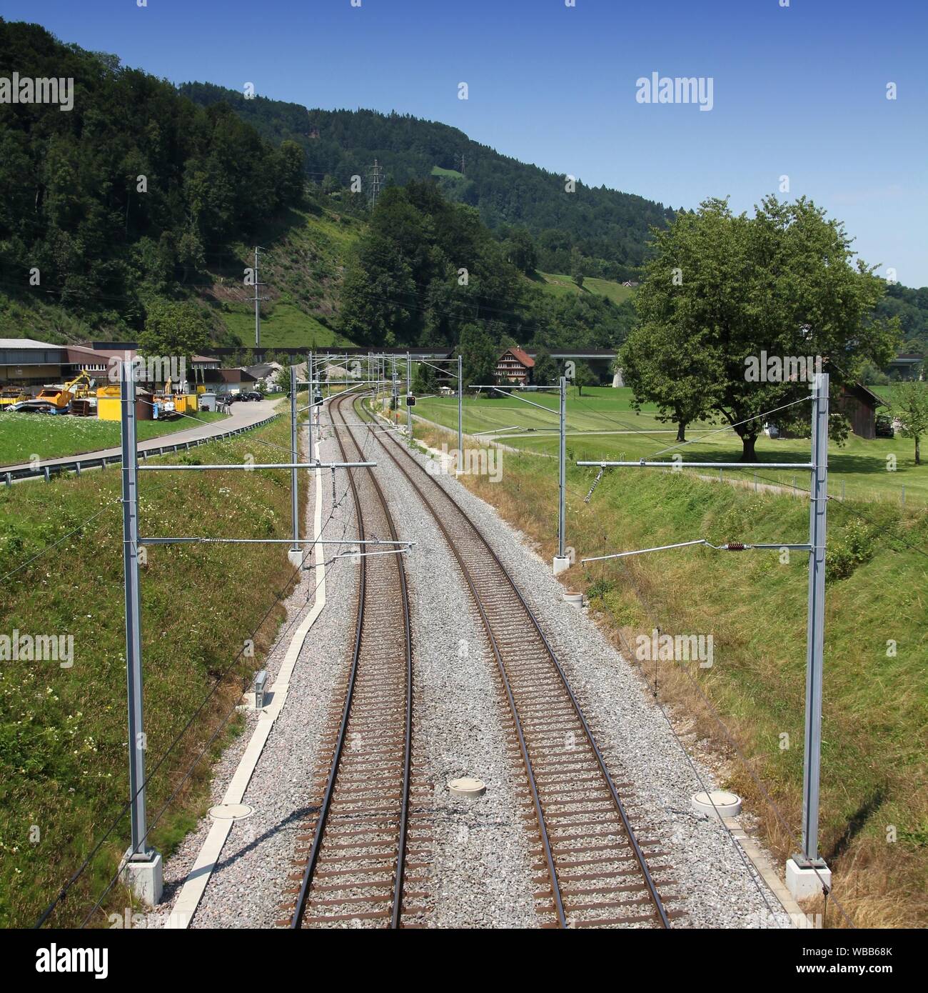 Railroad tracks in Canton of St. Gallen, Switzerland. Square ...
