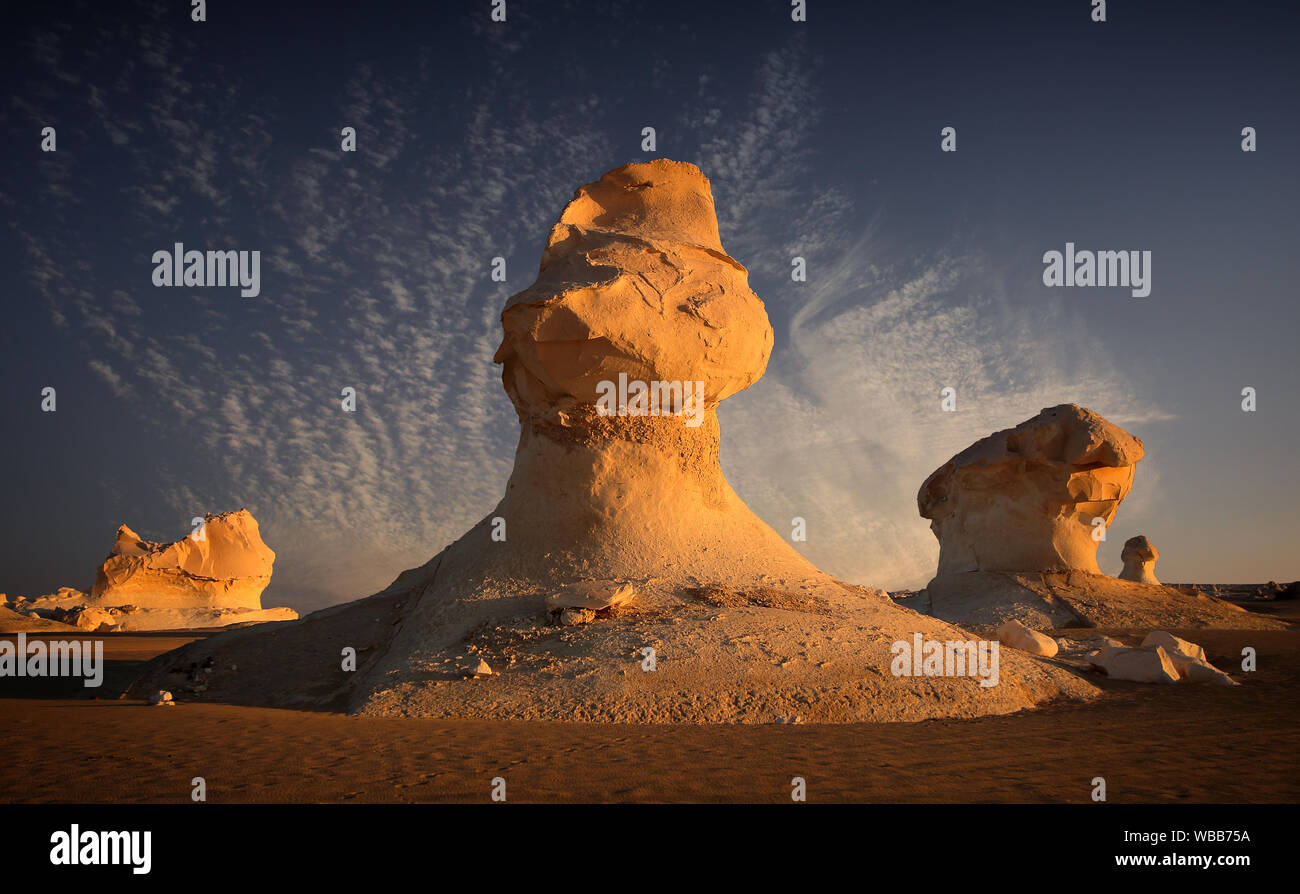 Bizarre rock formation, sunset White Desert, Egypt Stock Photo - Alamy