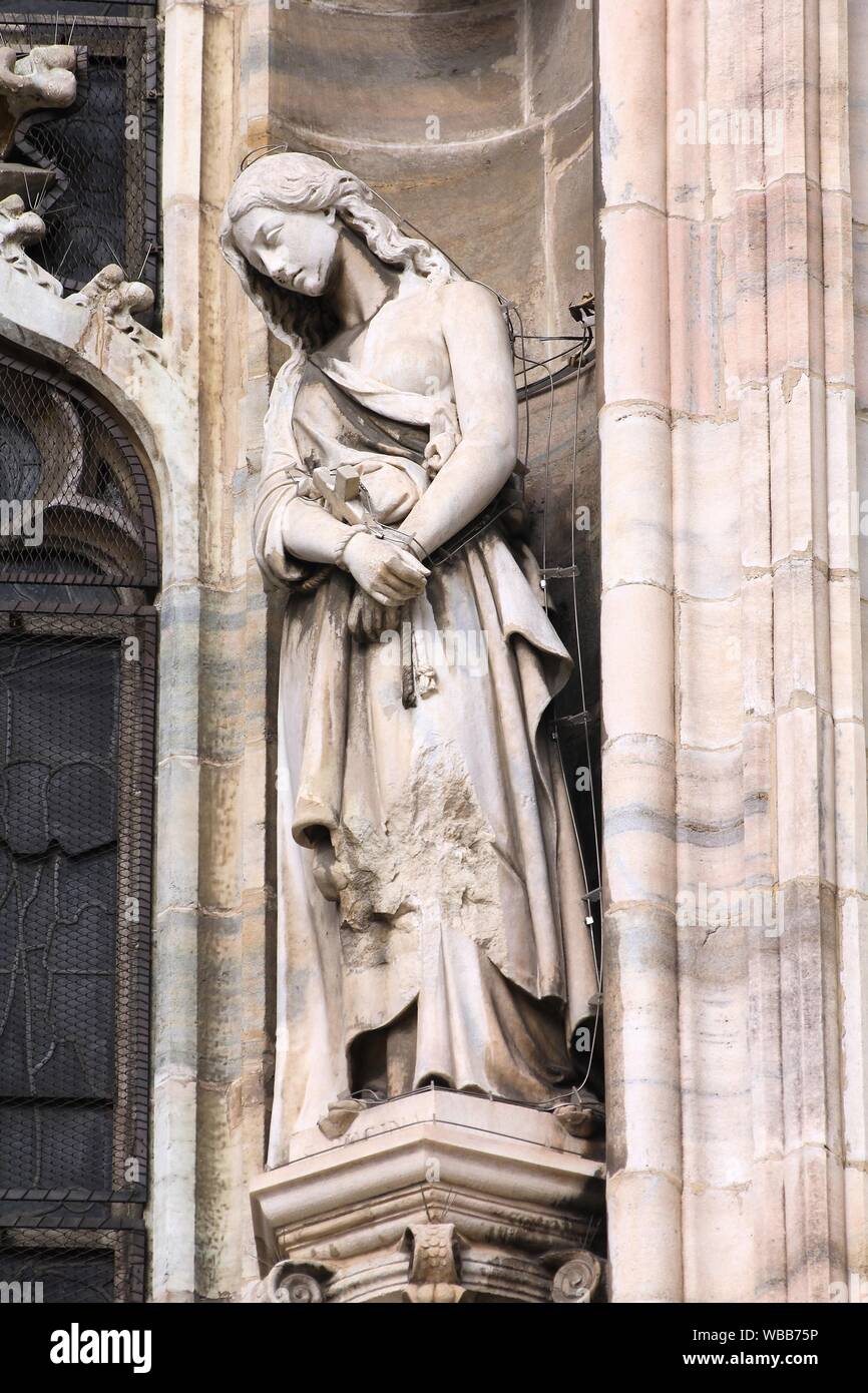 Milan Duomo sculpture. One of statues in the Cathedral of Milan (Italy ...