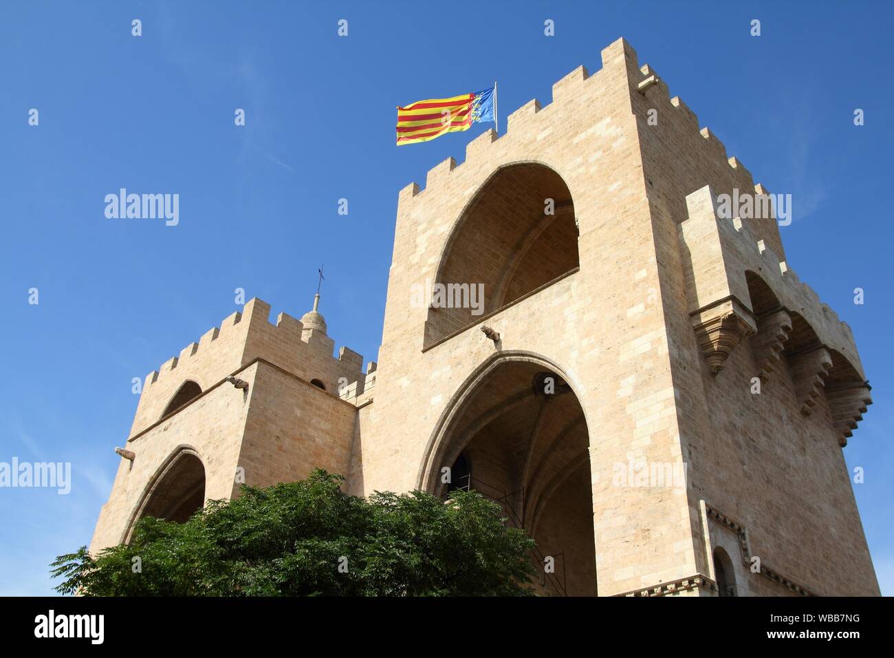 Valencia, Spain - old fortification in city walls. Torres de Serranos ...