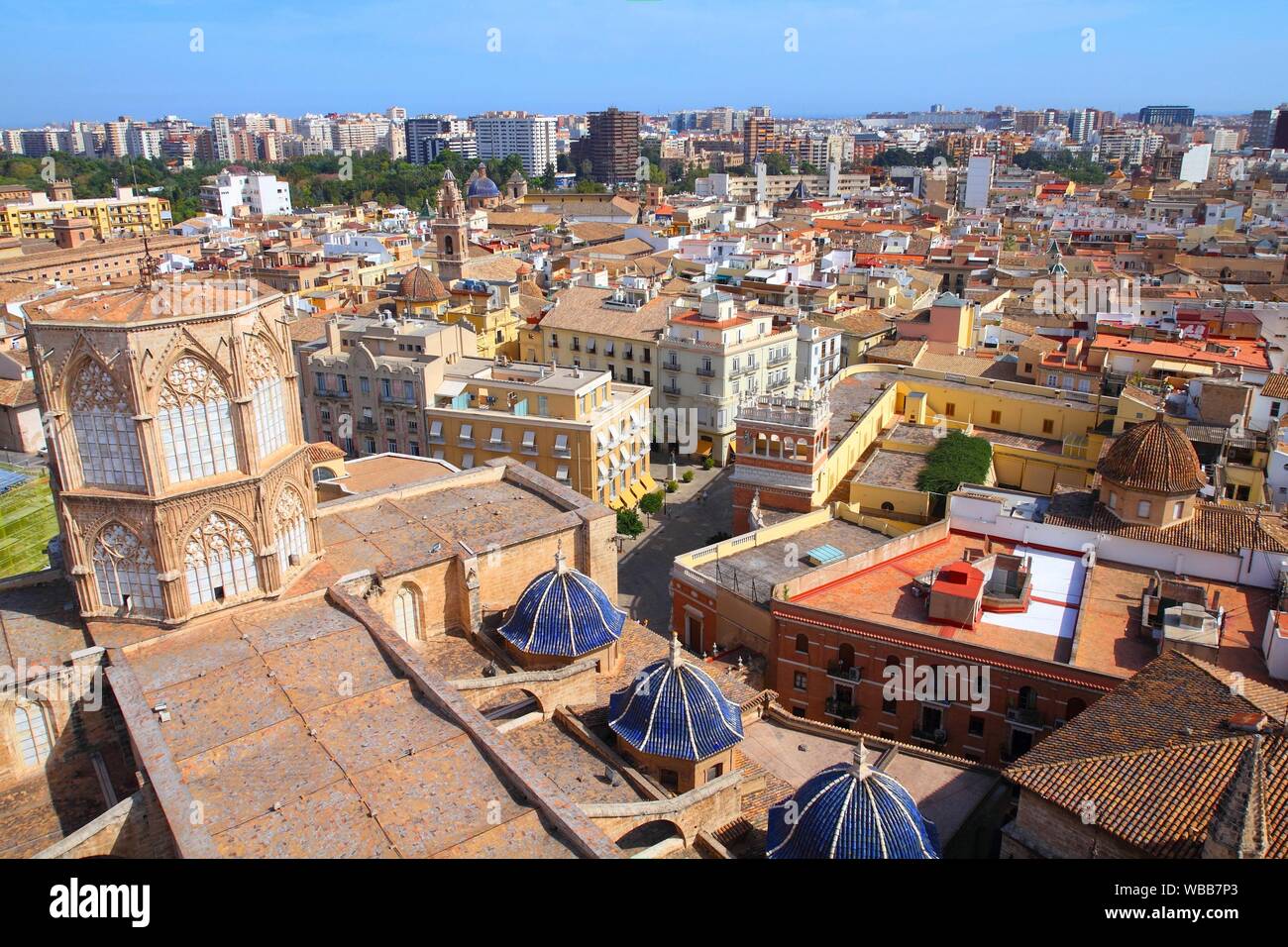 Valencia, city in Spain. Aerial view of cathedral and the old town ...