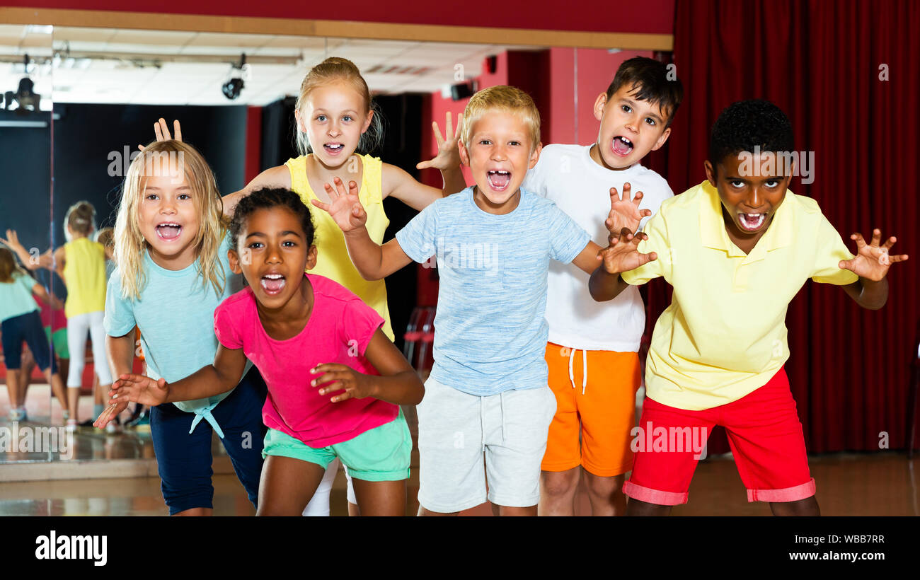 Happy kids having fun in a choreography class during dance lesson Stock ...