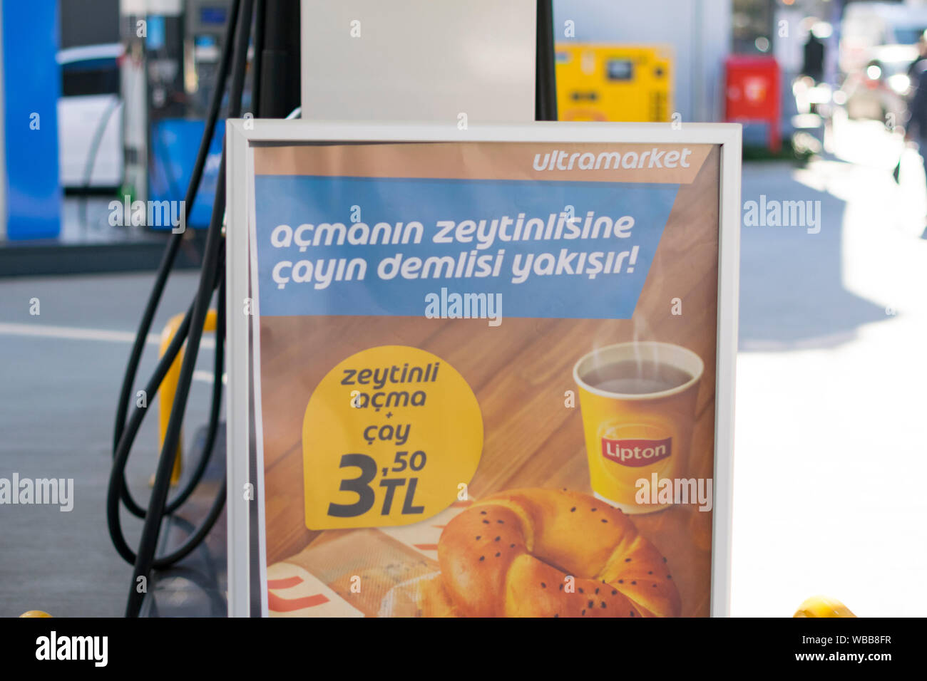 Gas station market advertisement Stock Photo - Alamy