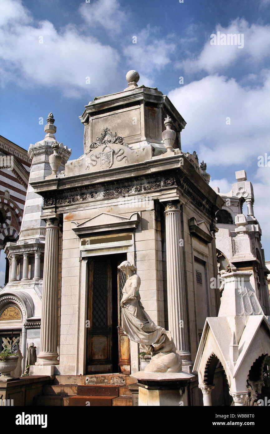 Milan, Italy. Famous landmark - old grave at the Monumental Cemetery ...
