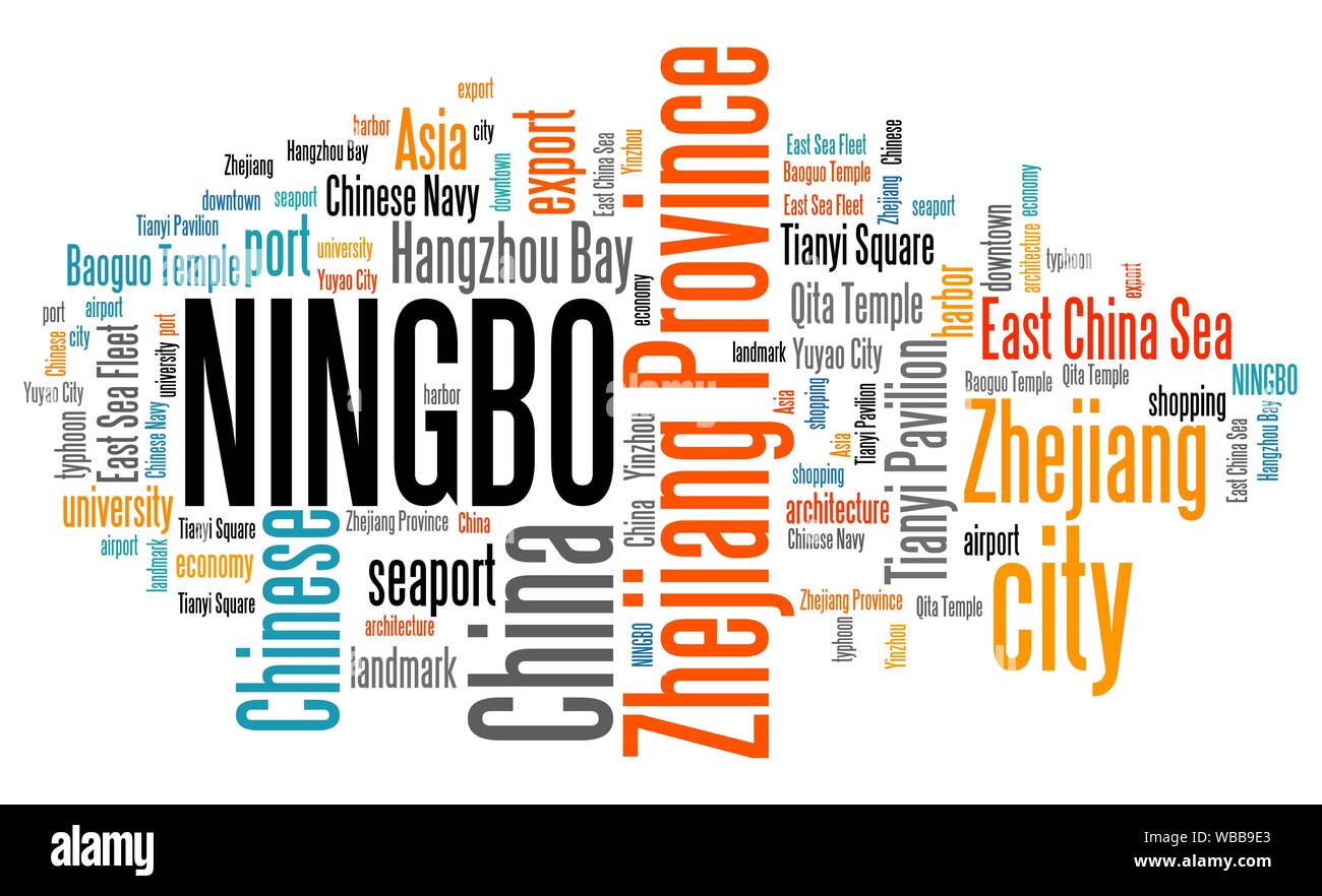 Ningbo City in Zhejiang Province of China. Word cloud concept Stock ...